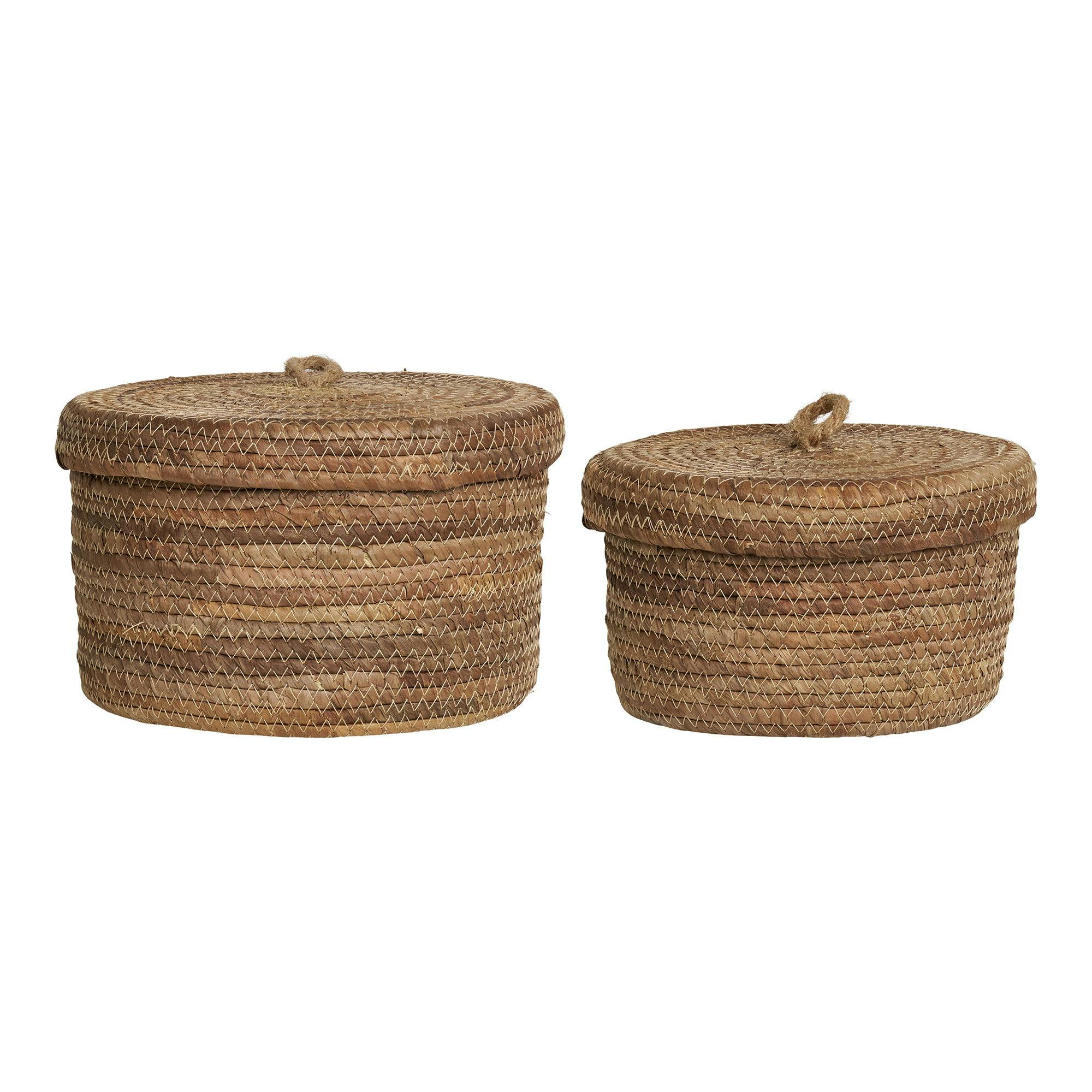 Petit panier de rangement rond en feuille de bananier avec couvercle ...