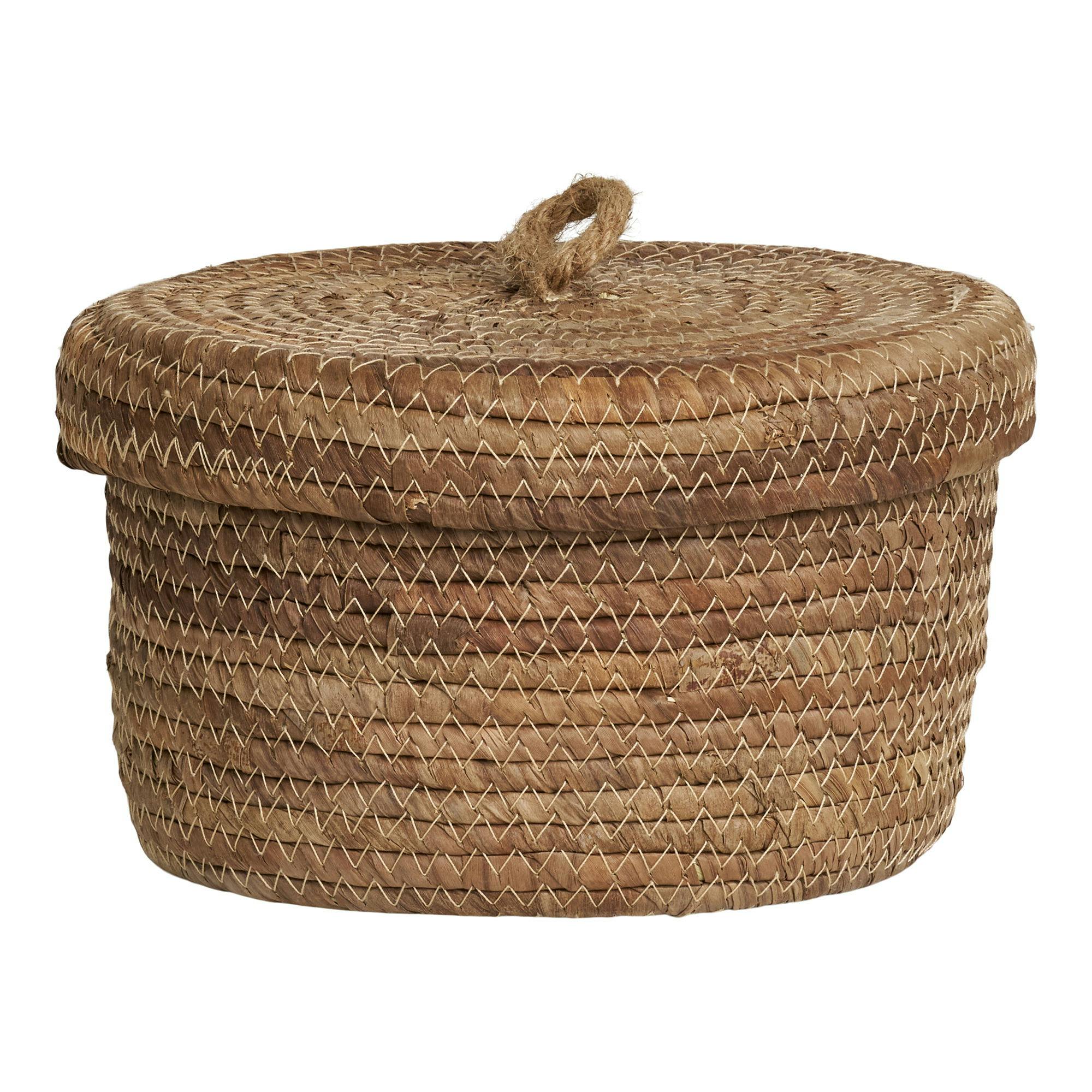 Petit panier de rangement rond en feuille de bananier avec couvercle ...
