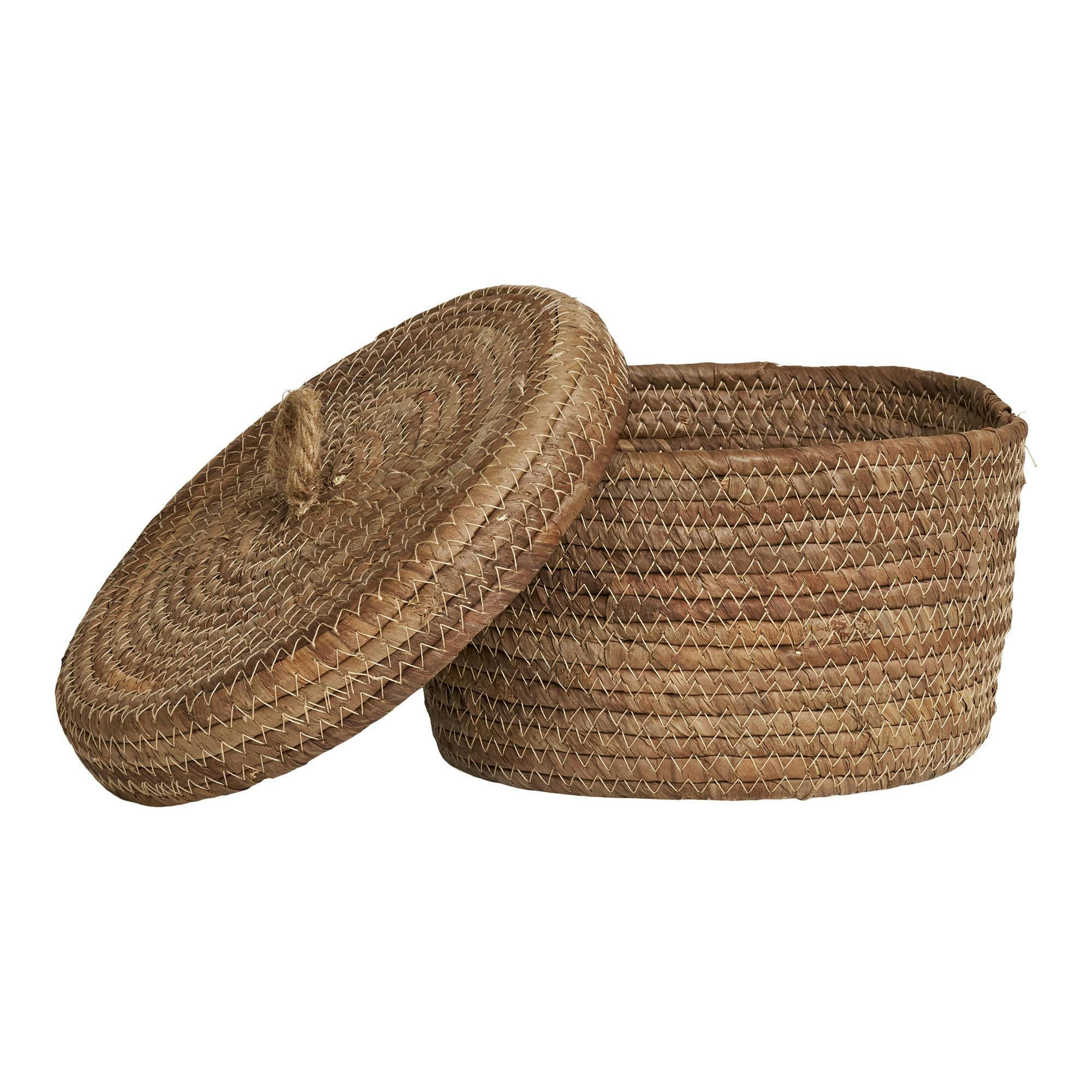 Petit panier de rangement rond en feuille de bananier avec couvercle ...