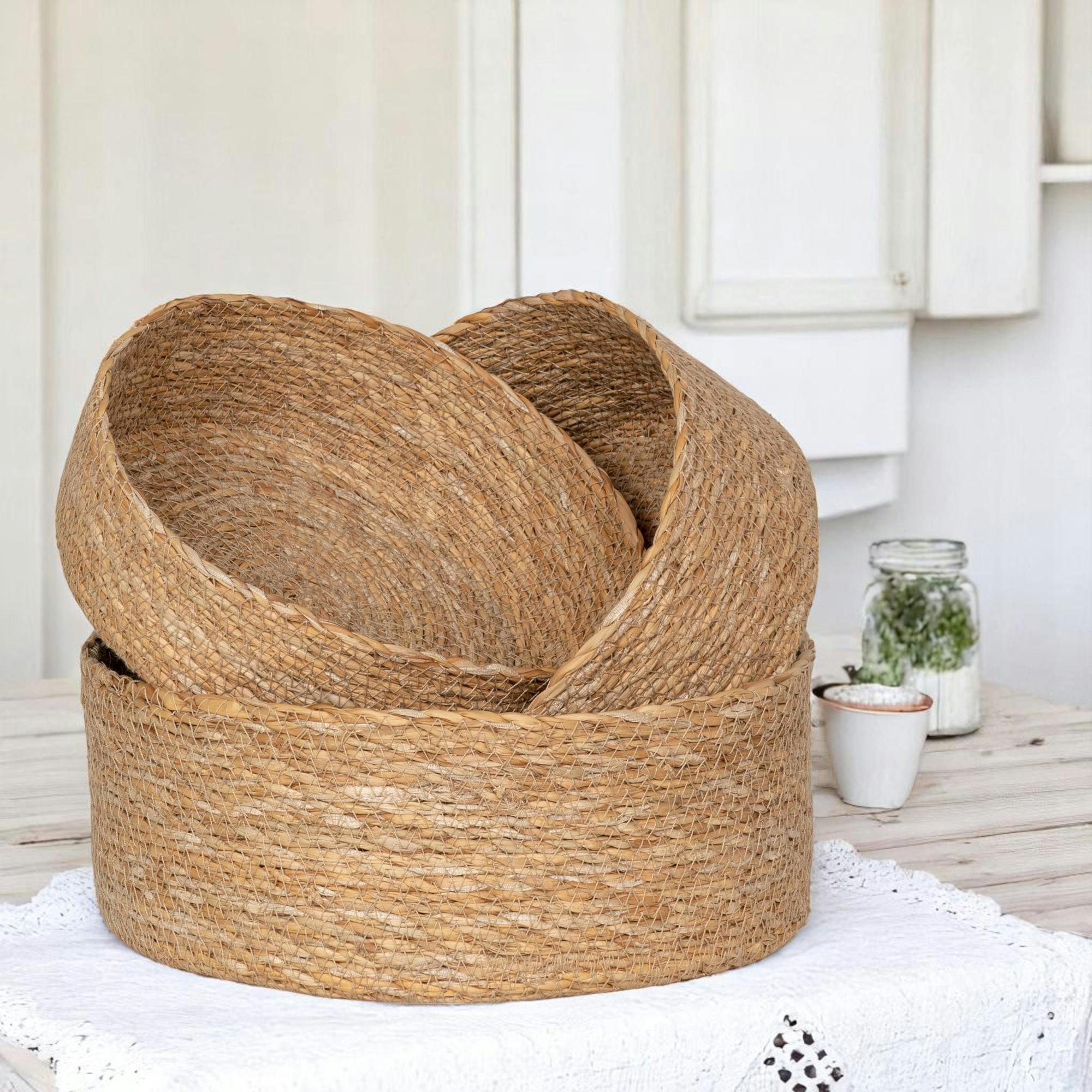 Petit panier de rangement rond en jonc de mer (lot de 3) | Paniers ...