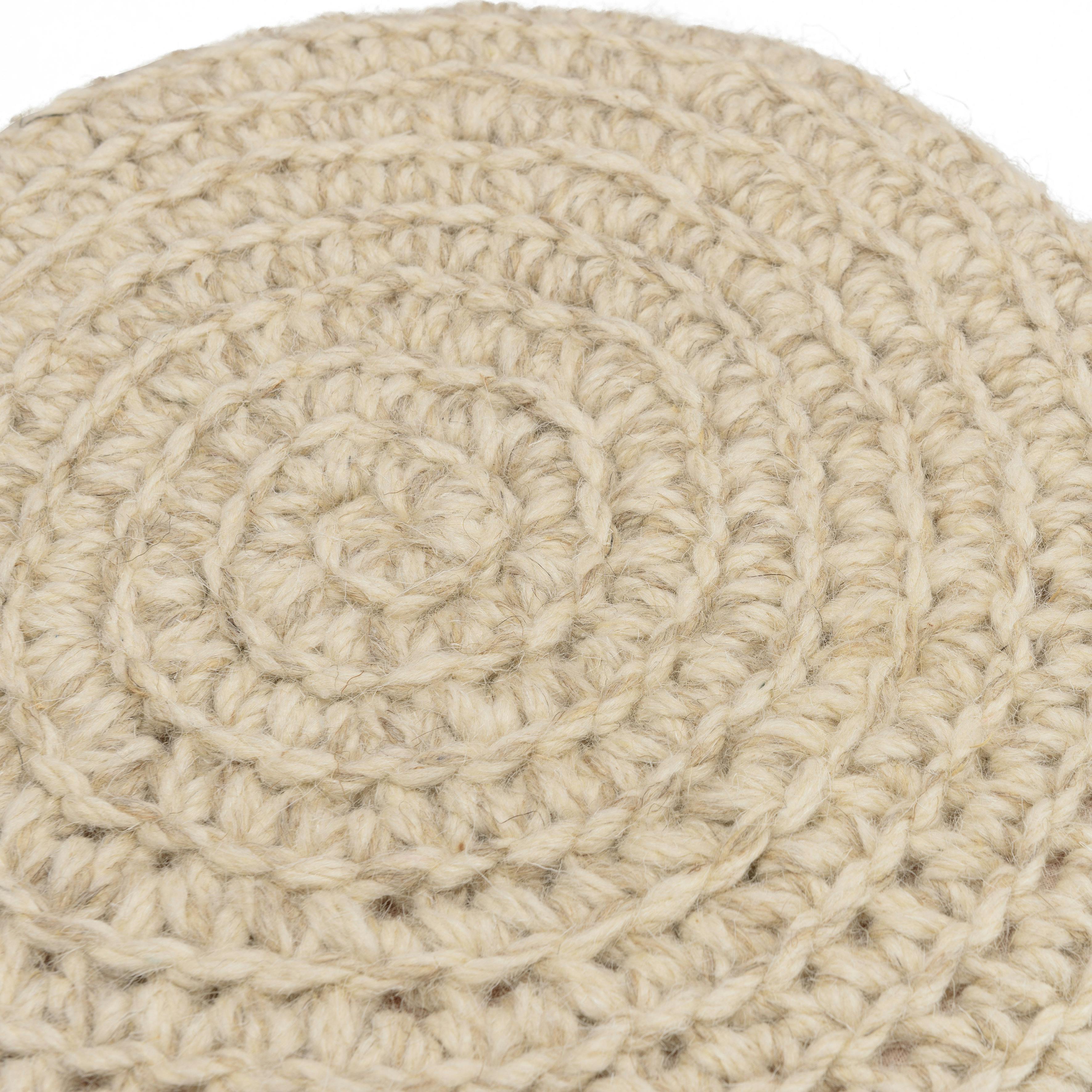 Petit tabouret rond laine tressée et bois TIM | Poufs | Pier Import