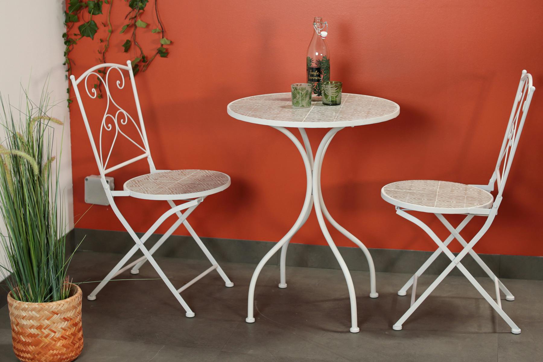 Petite table de jardin en mosaïque beige D.61 cm GRENADE | Tables à ...