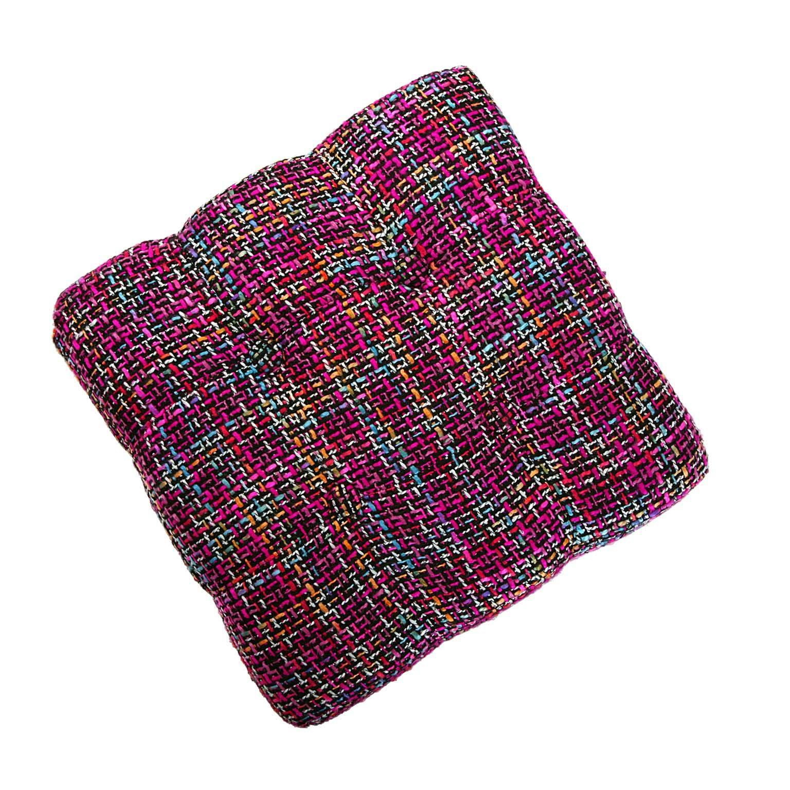 Pouf Cube Capitonné en tissu violet façon tweed 35x35x35cm PICCADILLY ...