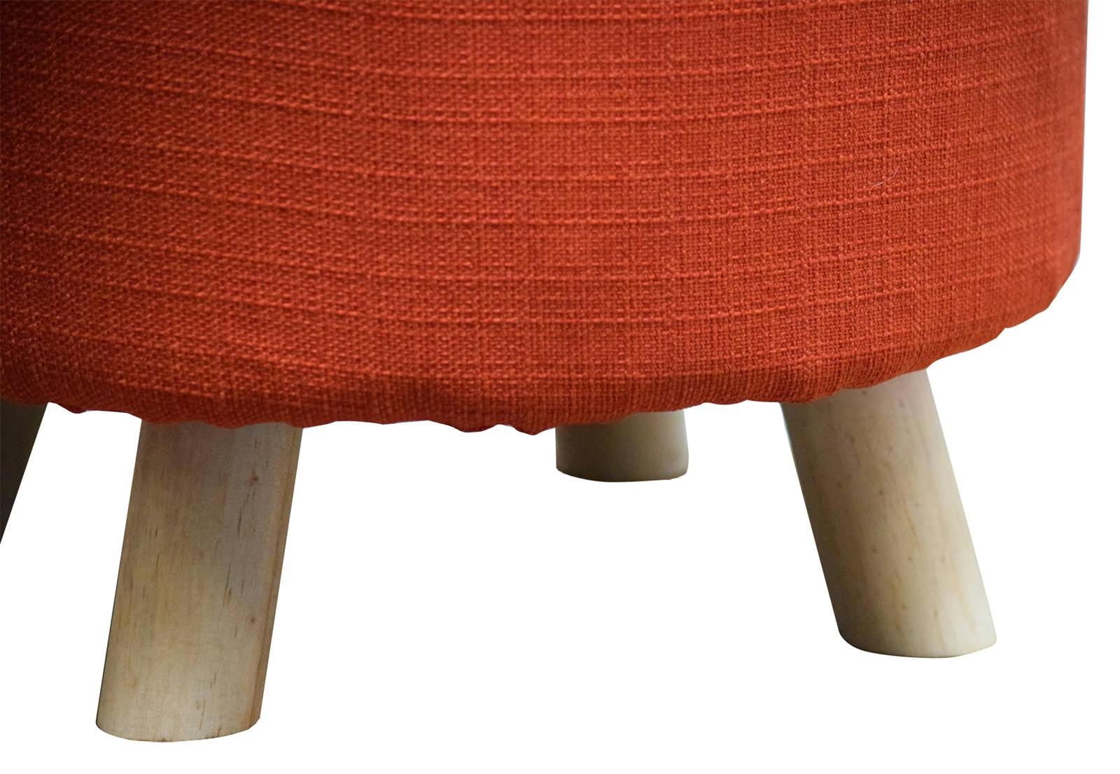 Pouf orange rond tissu bois | Poufs | Pier Import