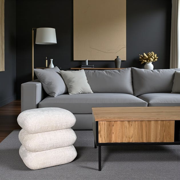 Pouf pivotant écru effet coussins empilés IENA | Poufs | Pier Import
