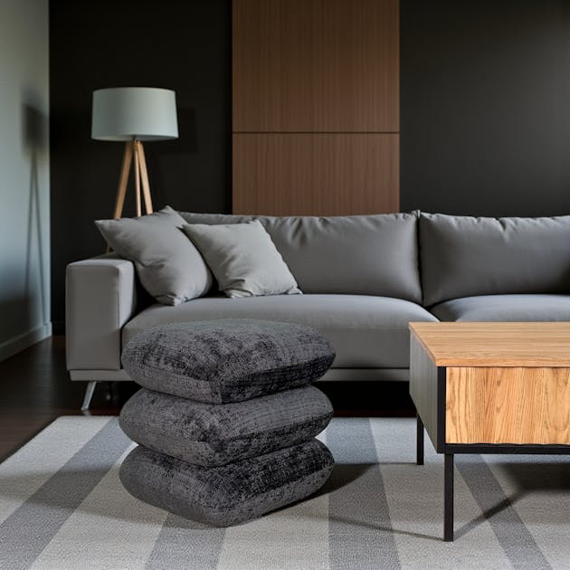 Pouf pivotant gris foncé effet coussins empilés IENA | Poufs | Pier Import