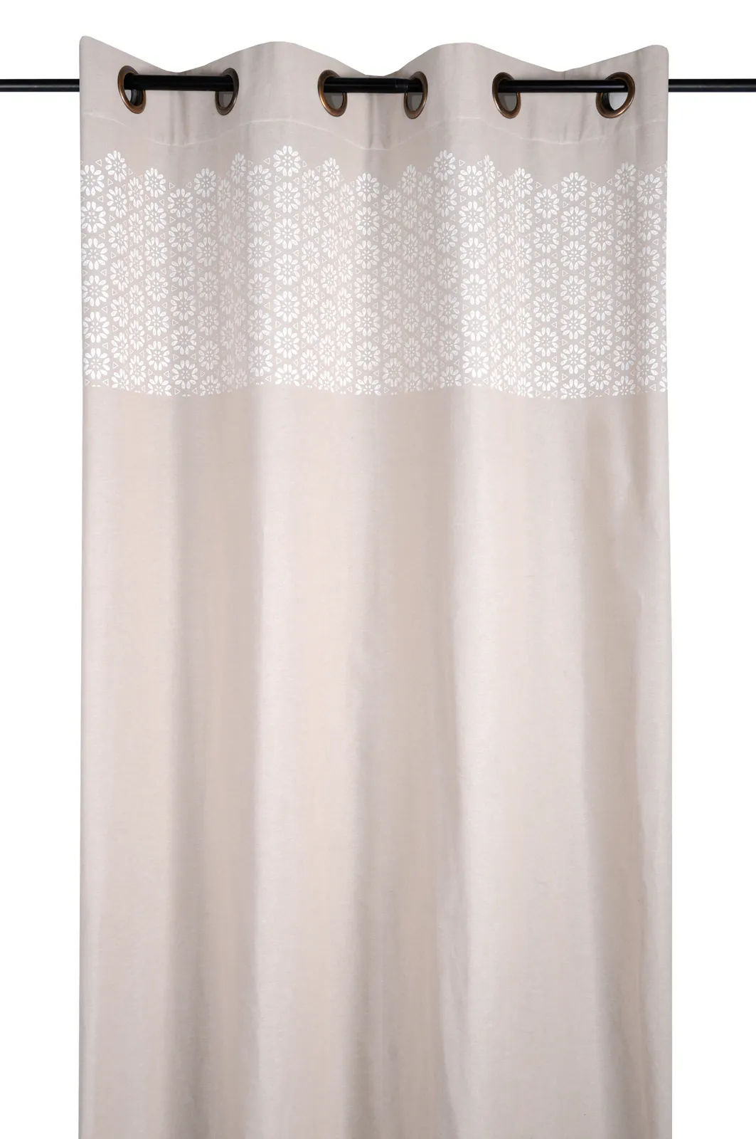 Rideau charme motif fleurs géométriques couleur lin et blanc 135x260cm ...