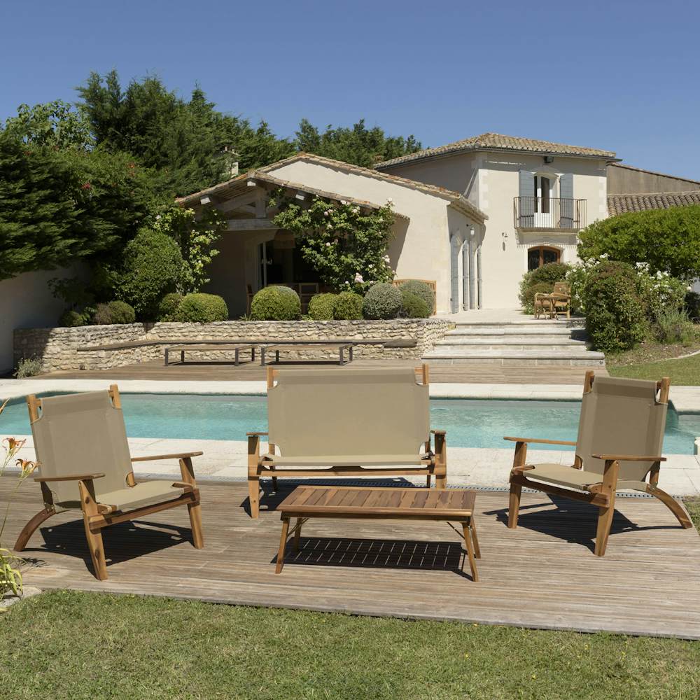 Salon de jardin pliant 4 places bois d'acacia SUMMER | Salon détente ...
