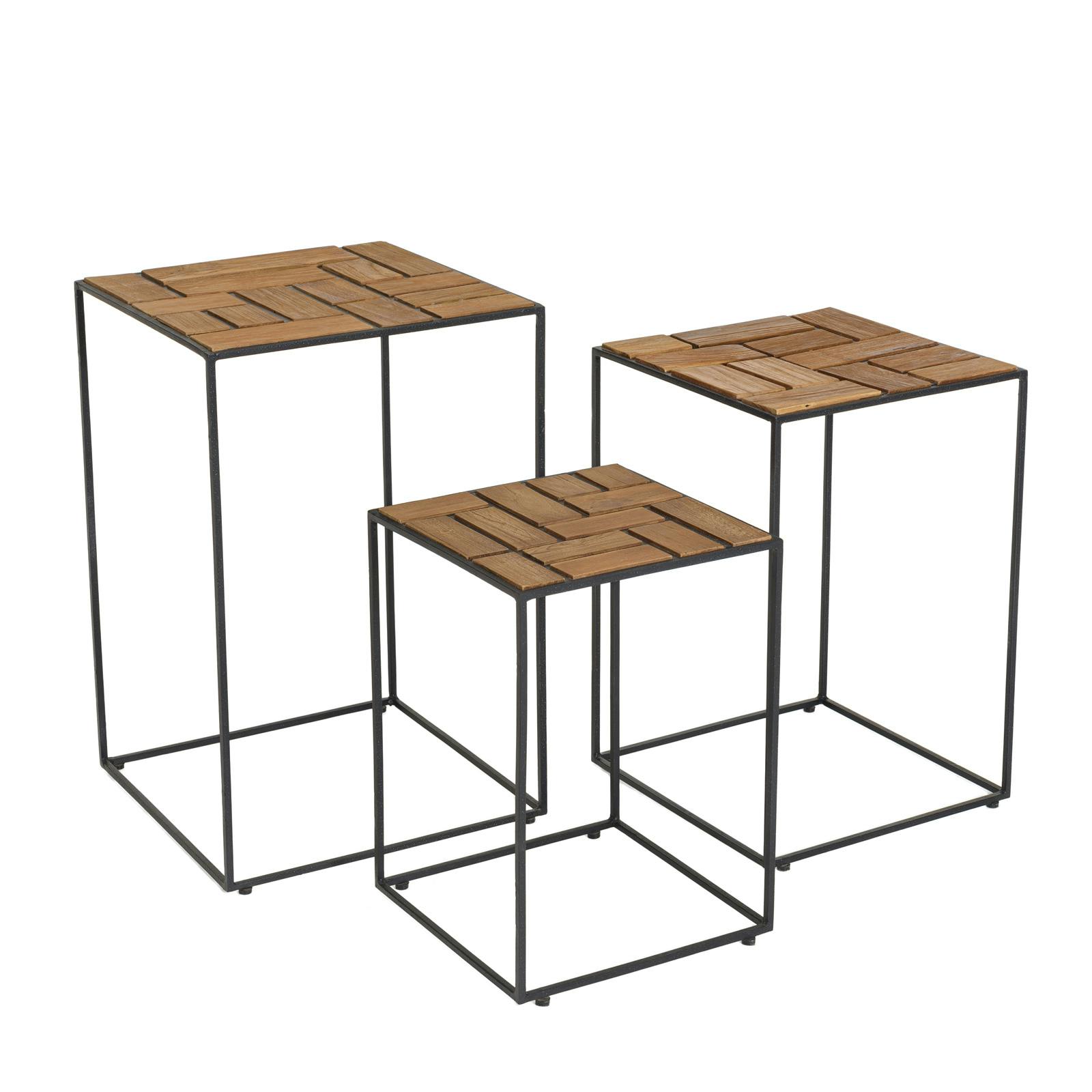 Sellette en bois de teck recyclé motif damier (lot de 3 éléments ...