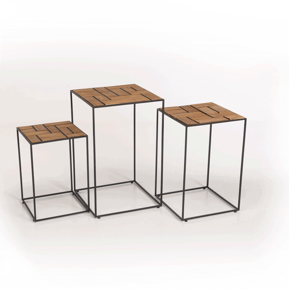 Sellette en bois de teck recyclé motif damier (lot de 3 éléments ...