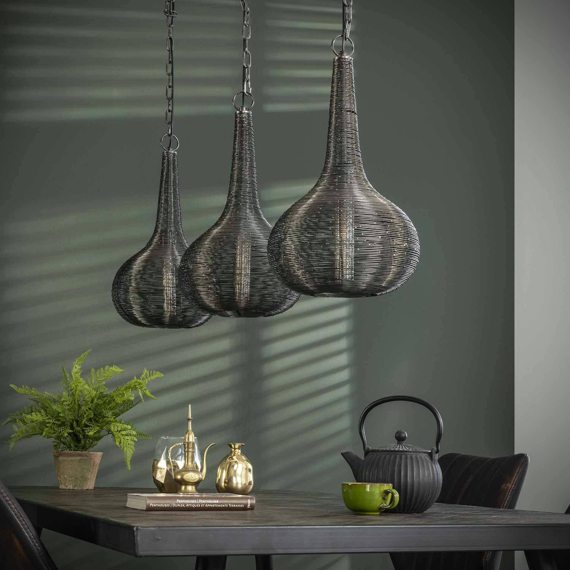 Suspension contemporaine 3 lampes forme goutte métal vieilli TRIBECA ...