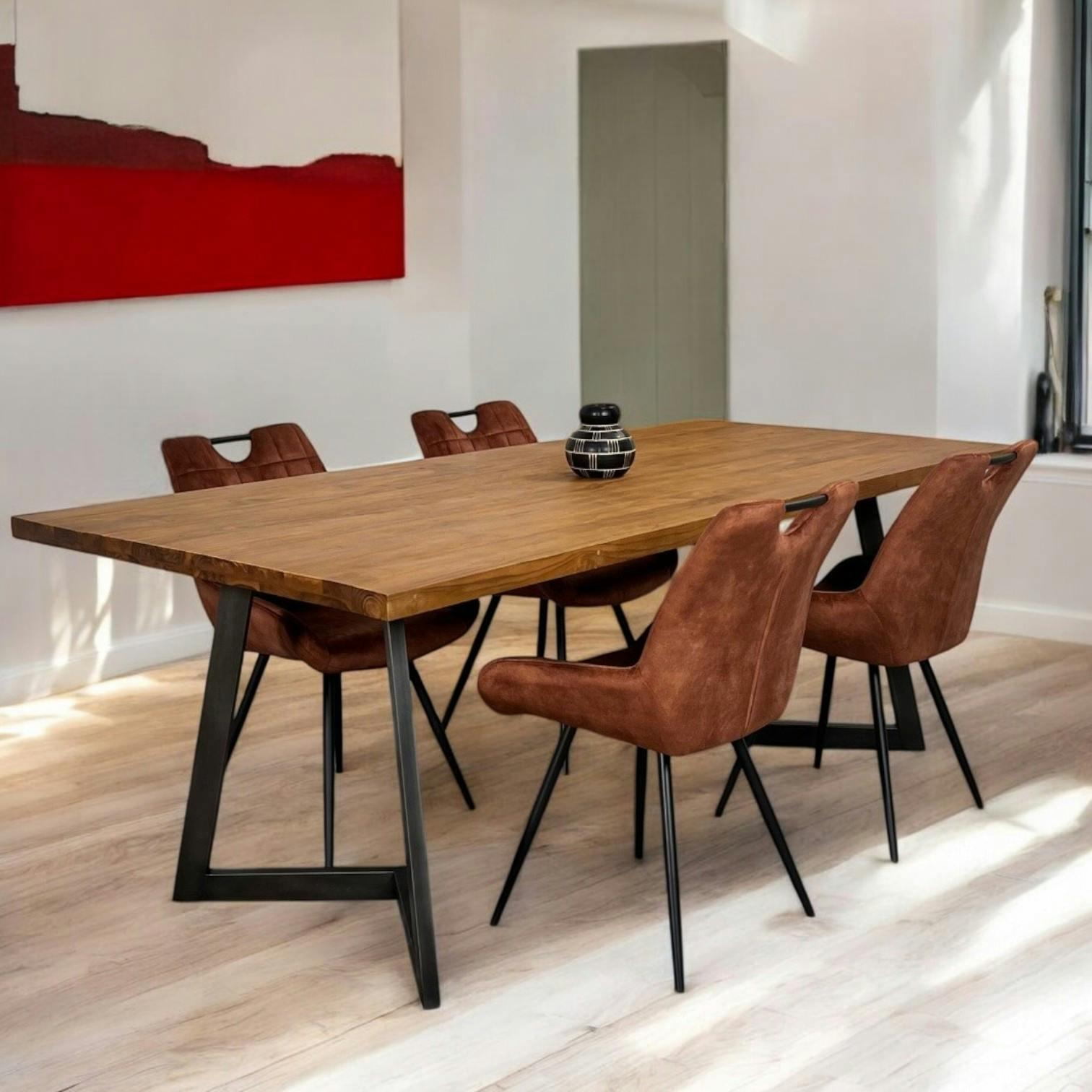Table à manger bois recyclé teck pied accent 220 cm CLEVELAND | Tables ...