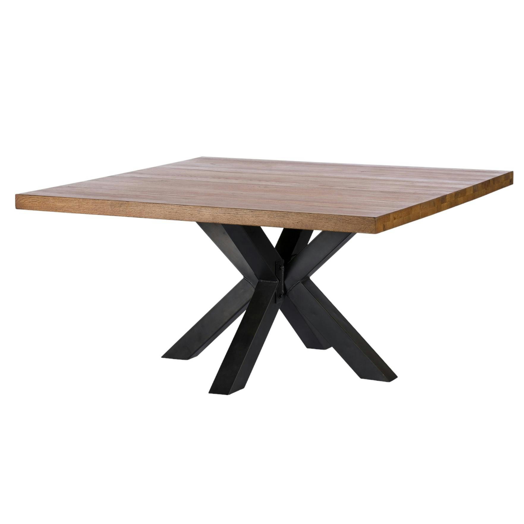 Table à manger carrée chêne métal pied croisé 130 cm OKA | Tables à ...