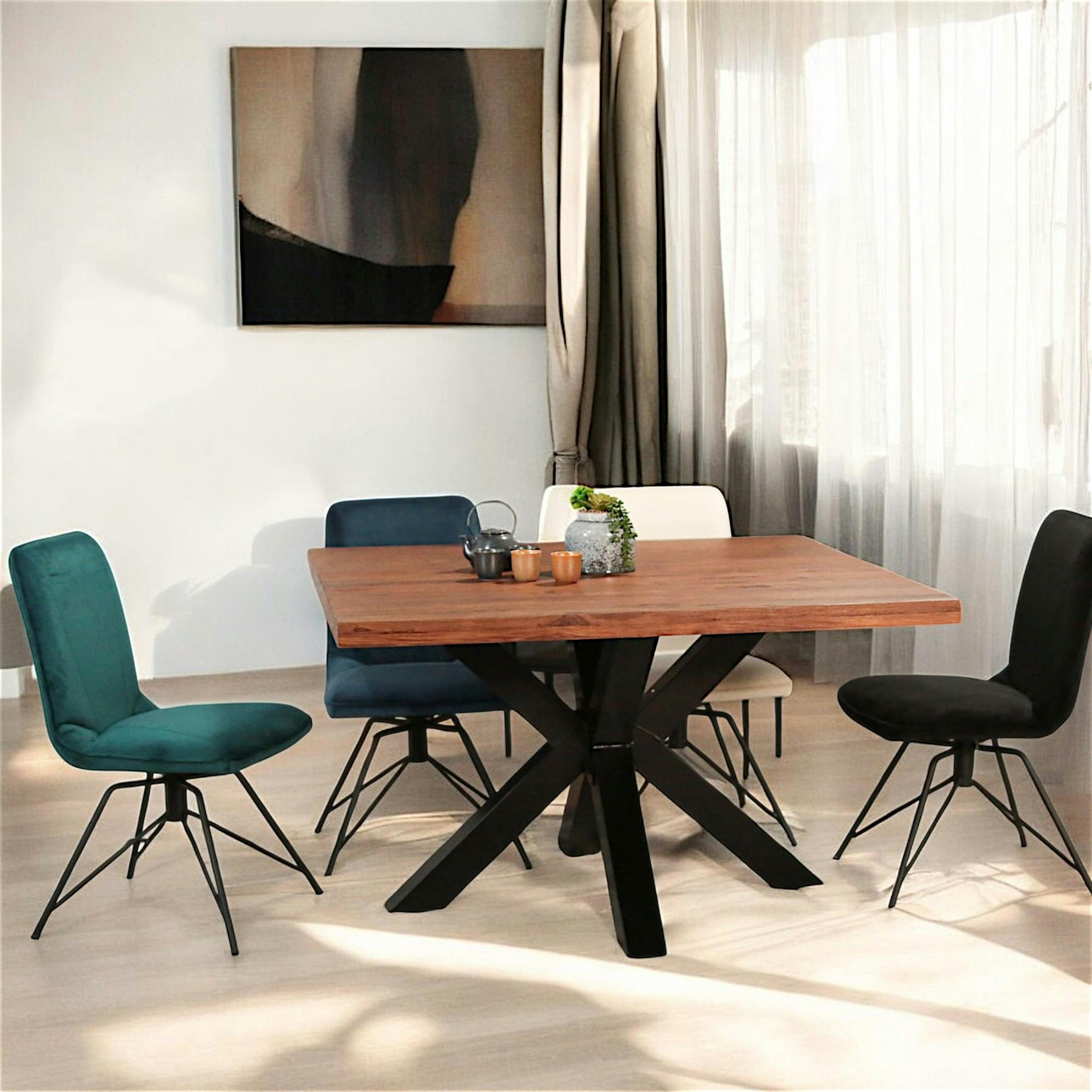 Table à manger carrée chêne métal pied croisé 130 cm OKA | Tables à ...