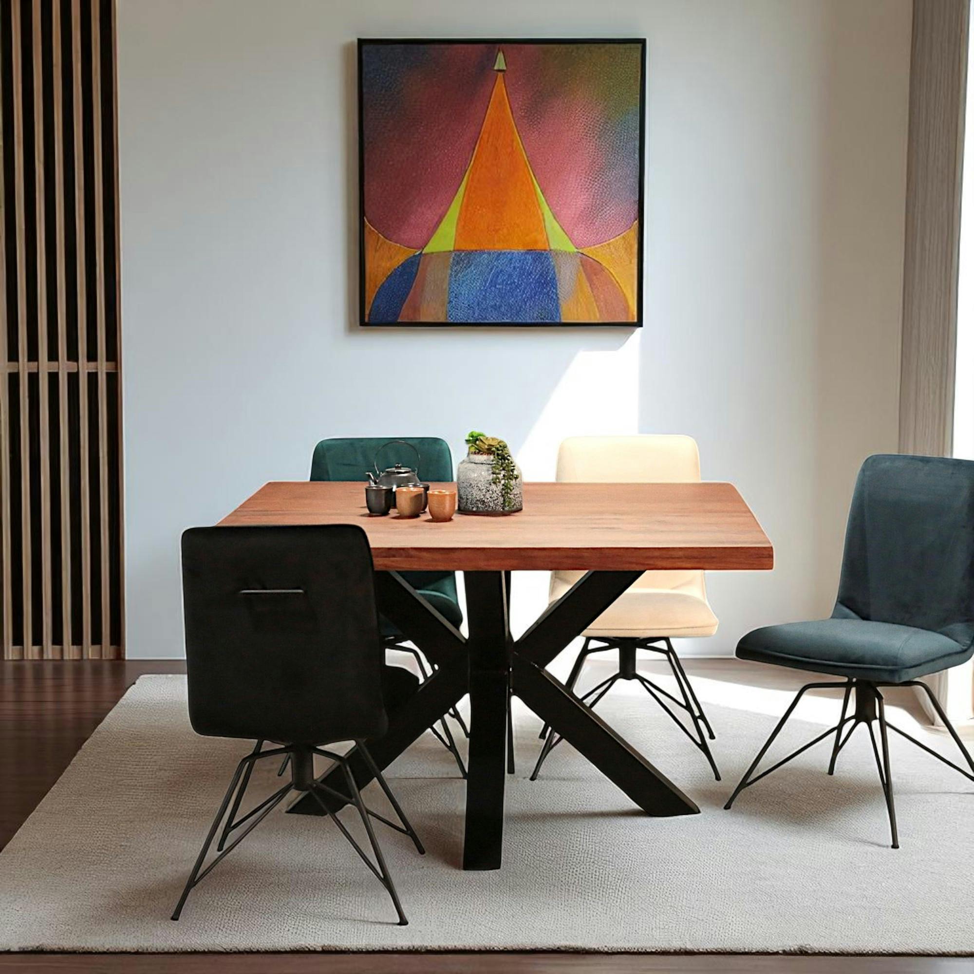 Table à manger carrée chêne métal pied croisé 130 cm OKA | Tables à ...