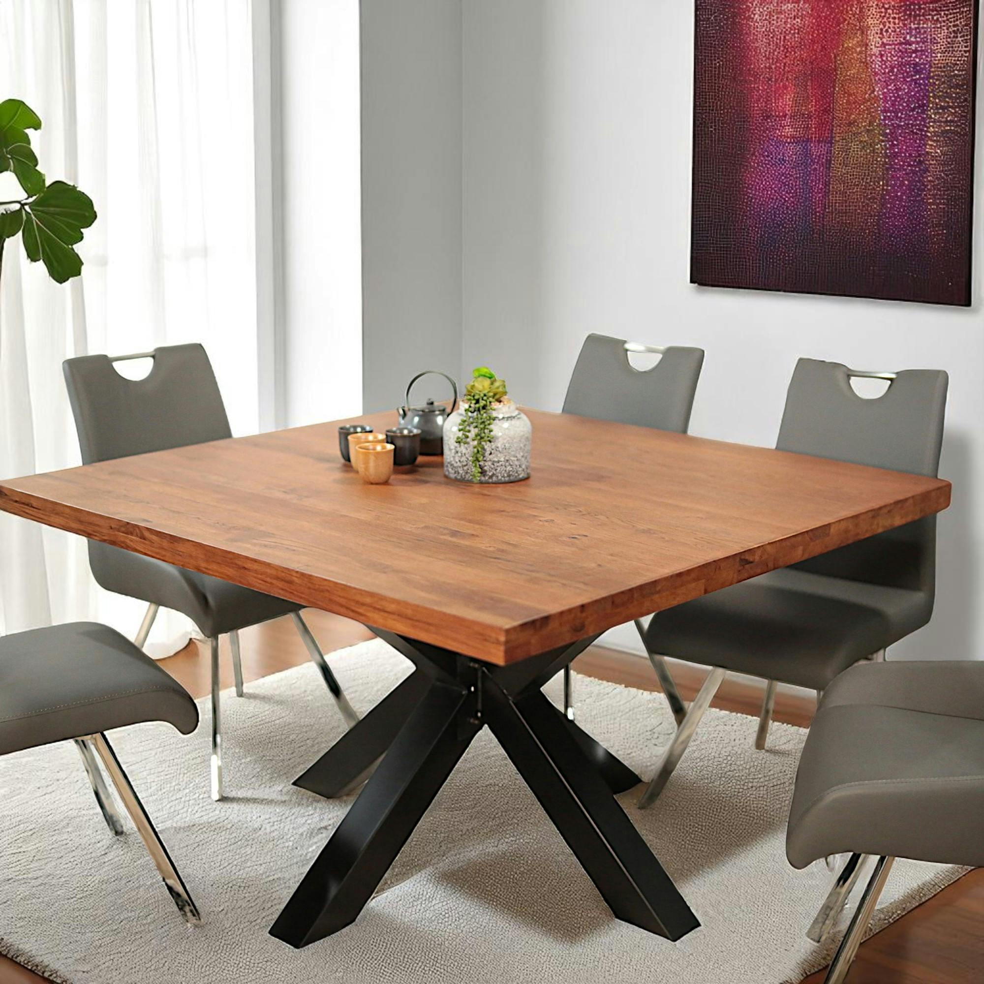 Table à manger carrée chêne métal pied croisé 130 cm OKA | Tables à ...