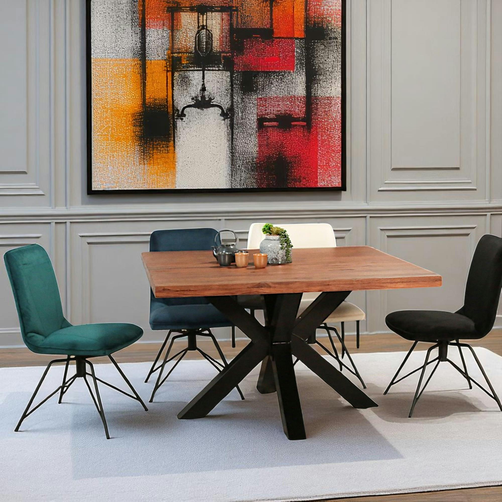 Table à manger carrée chêne métal pied croisé 130 cm OKA | Tables à ...