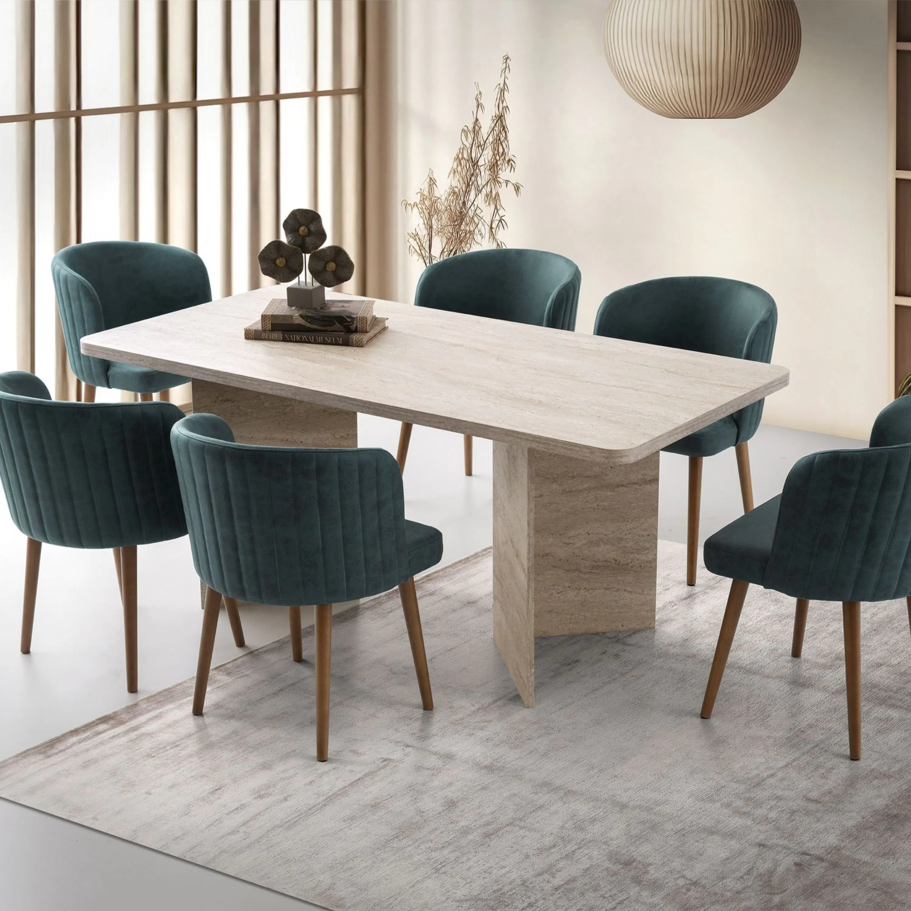 Table à manger design effet travertin pieds V 180 cm MARFA | Tables à ...