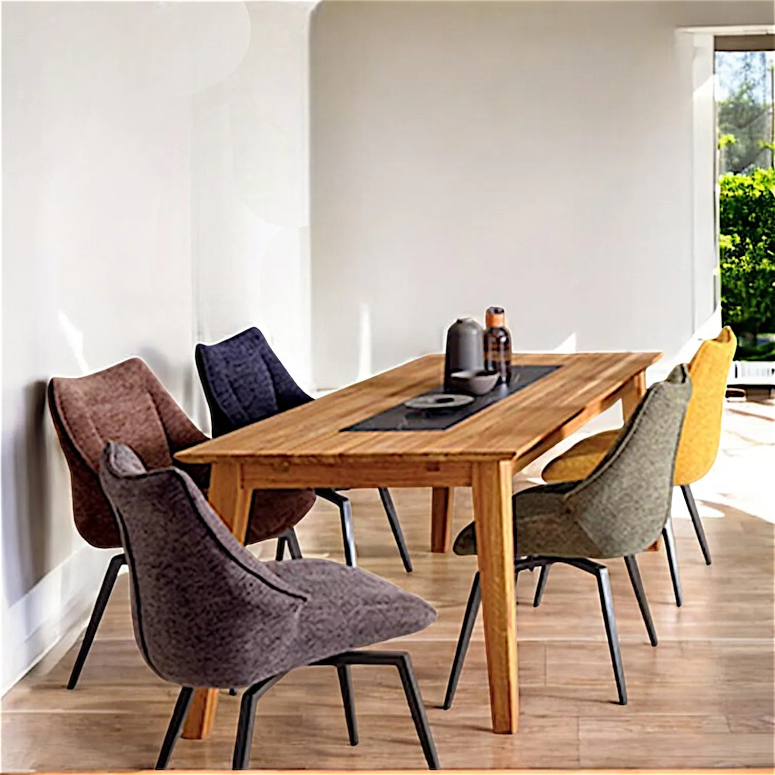 Table à manger design en bois de chêne finition miel 180 cm ESSEN ...