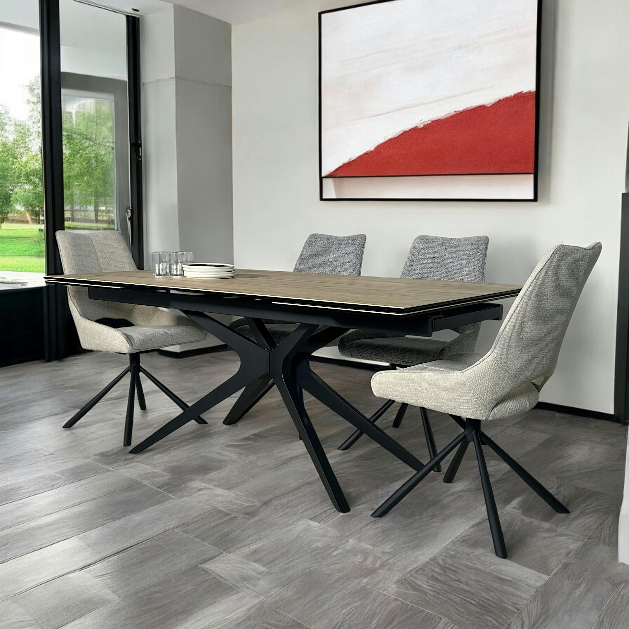 Table à manger extensible 180-280 cm céramique effet bois pied croisé ...