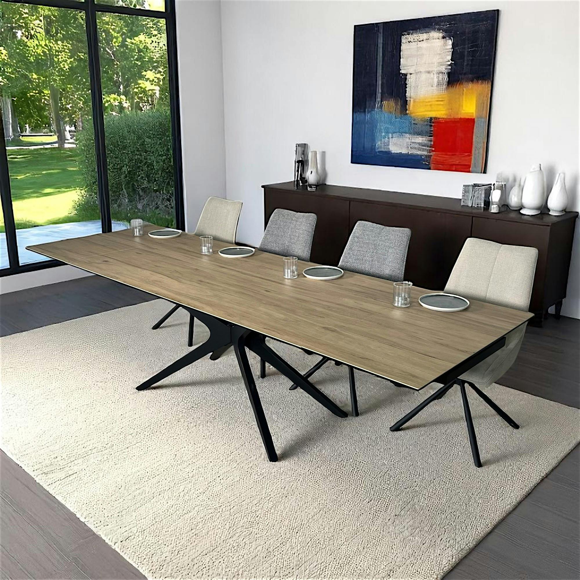 Table à manger extensible 180-280 cm céramique effet bois pied croisé ...
