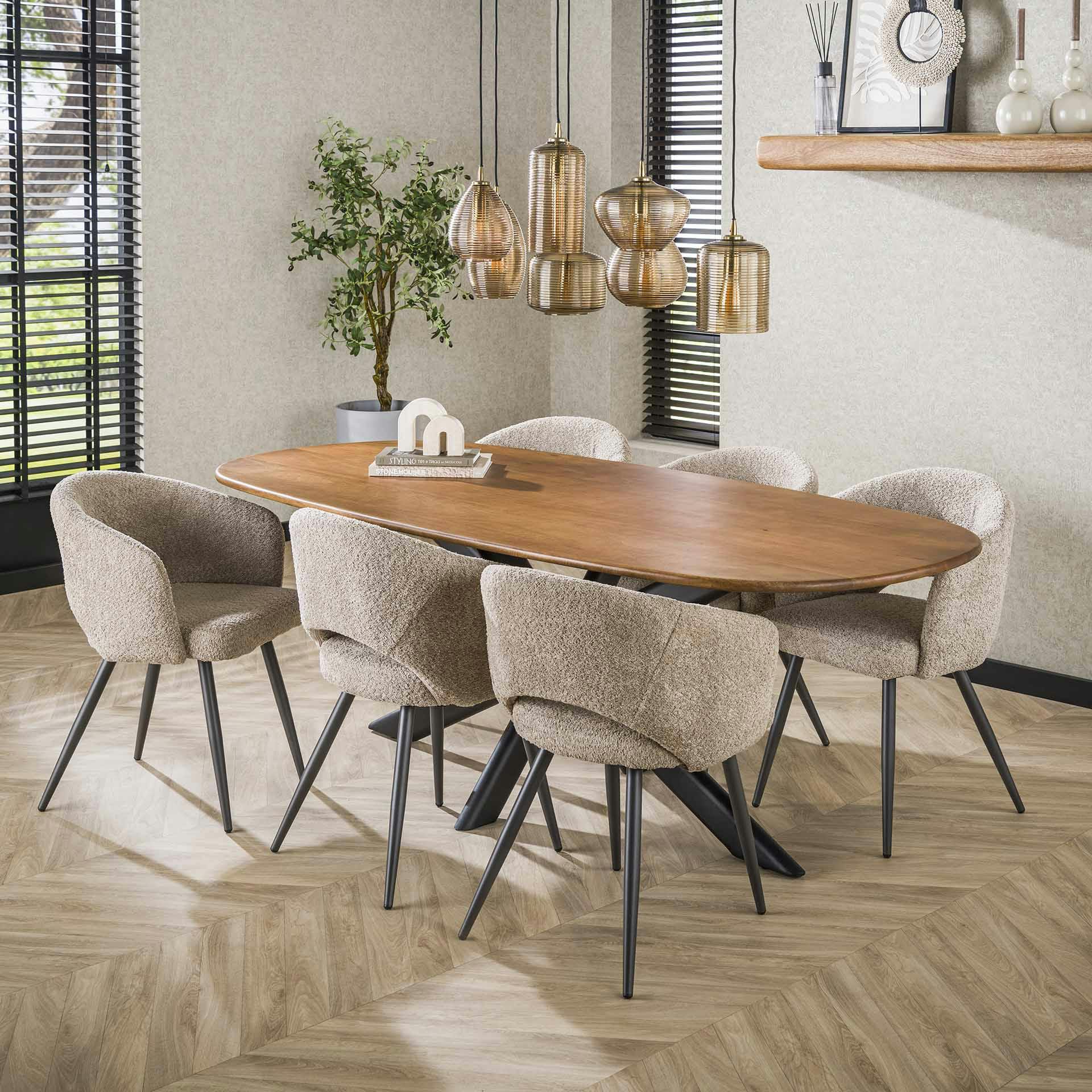 Table à manger moderne en bois de manguier avec pied central 215 cm ...
