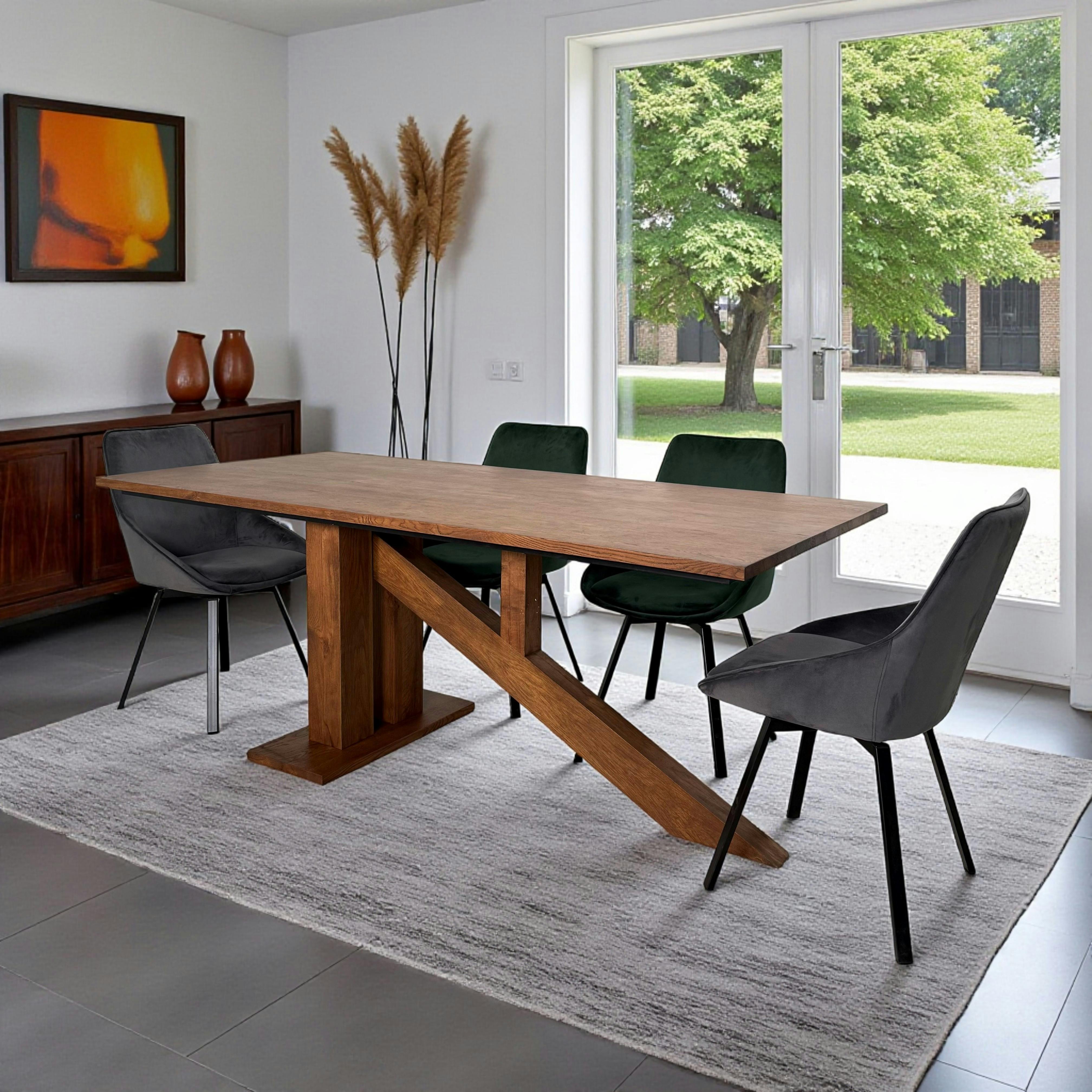 Table à manger moderne piètement oblique chêne massif 200 cm OKA ...