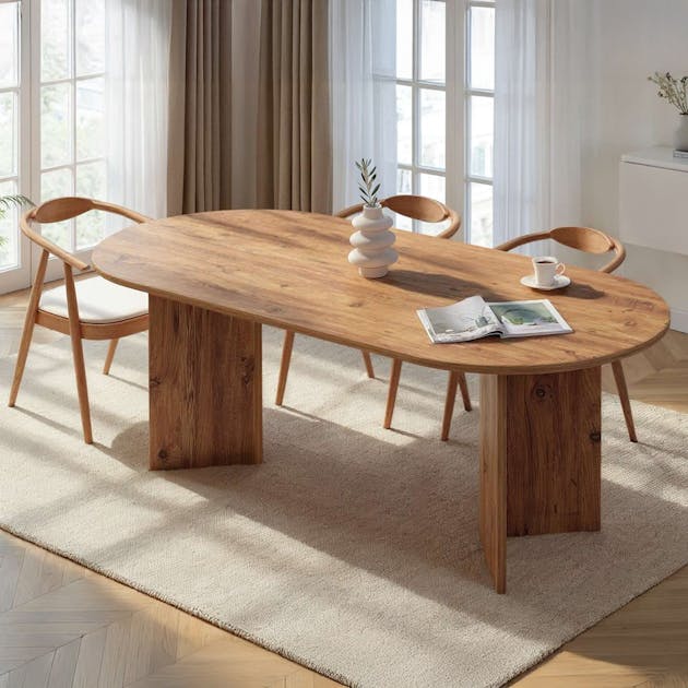 Table à manger ovale effet pin pieds en V 200 cm MARFA | Tables à ...