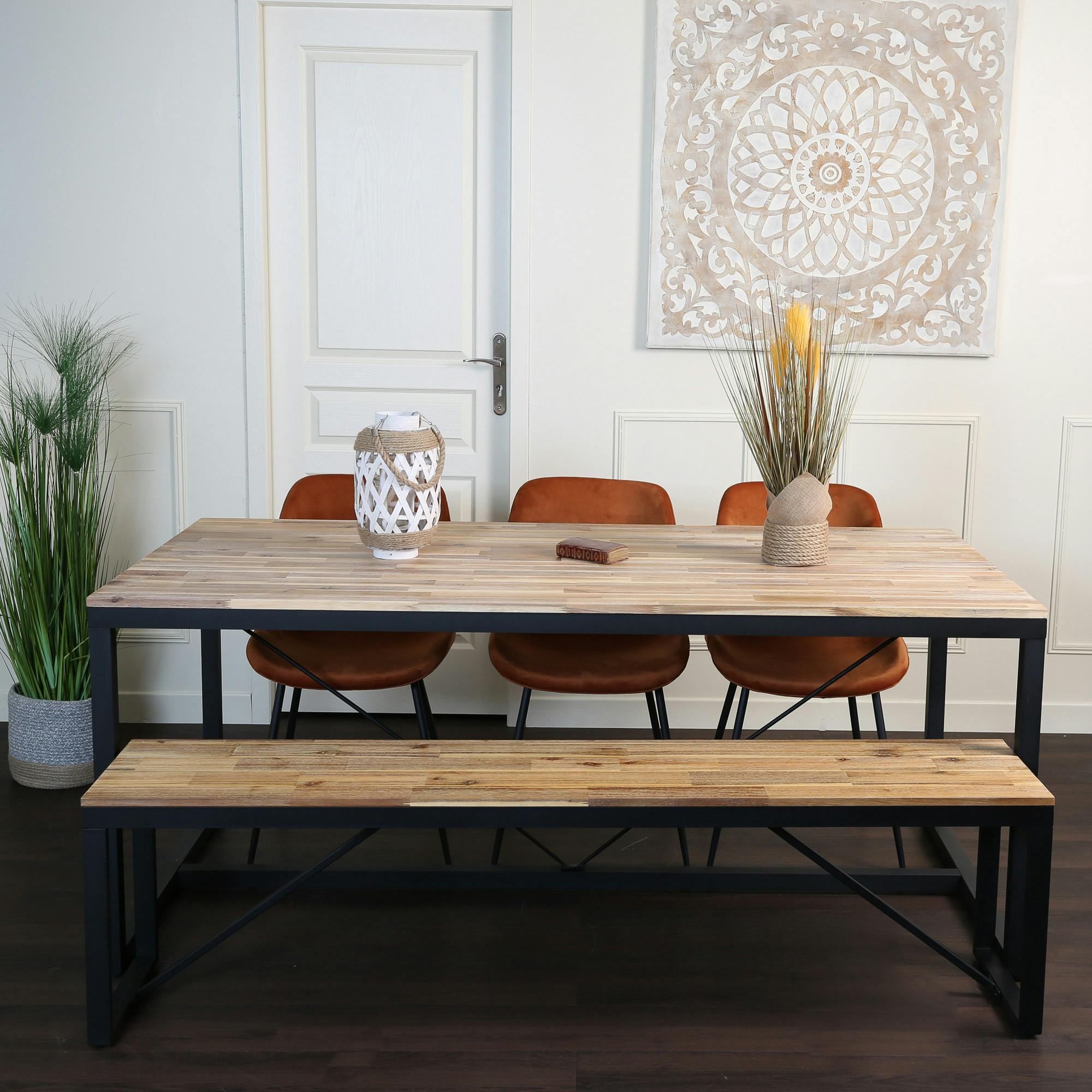Table à manger rectangle en acacia et métal MEMPHIS | Tables à manger ...