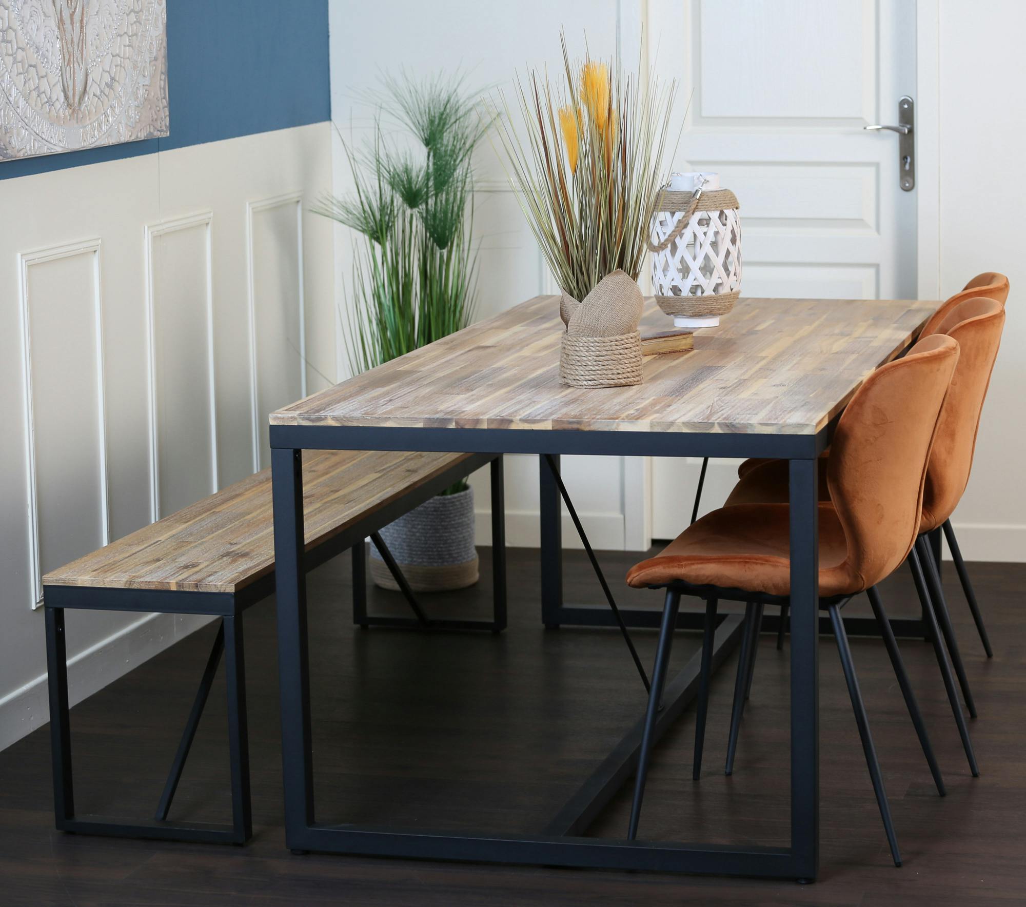 Table à manger rectangle en acacia et métal MEMPHIS | Tables à manger ...