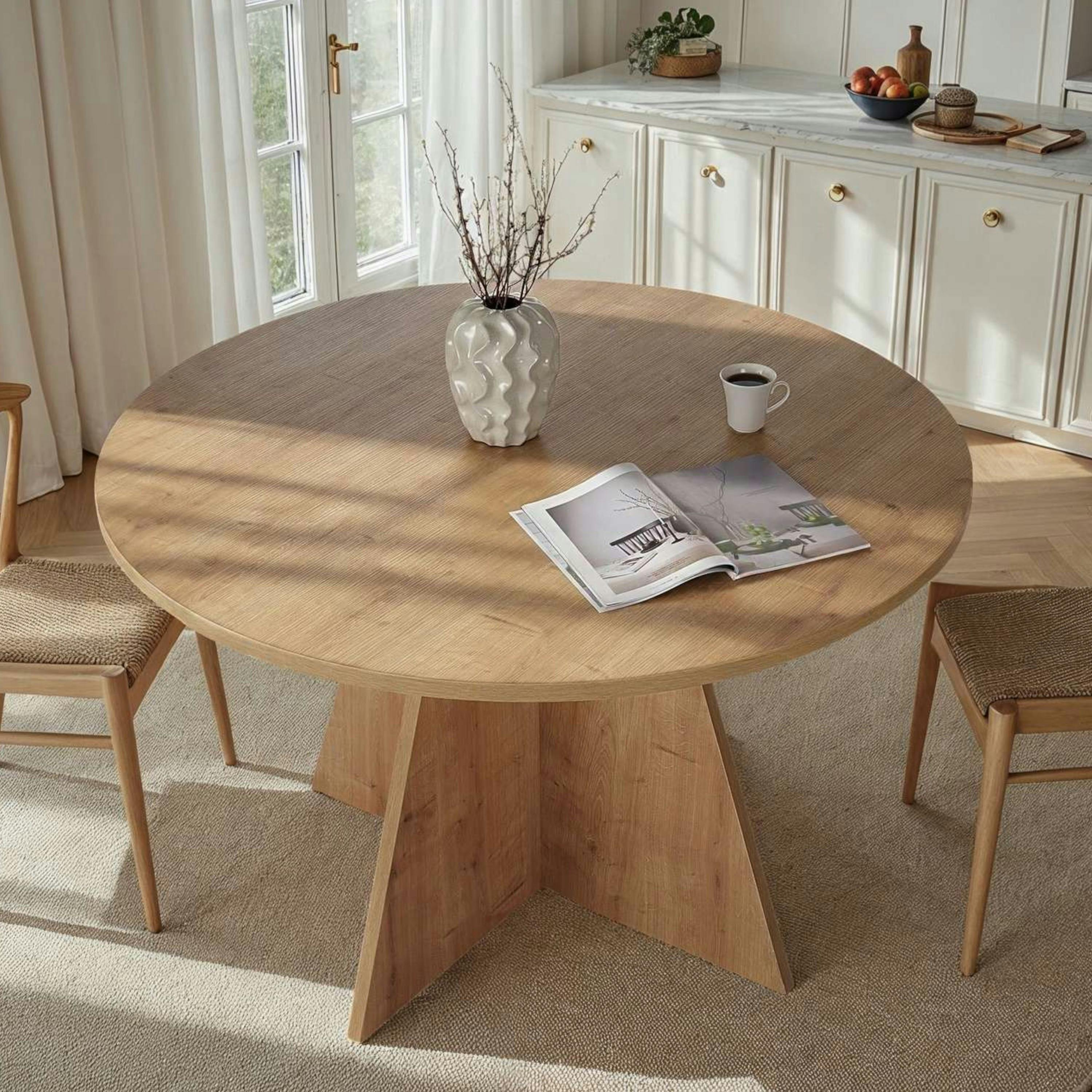 Table à manger ronde effet bois clair Ø120 cm MARFA | Tables à manger ...