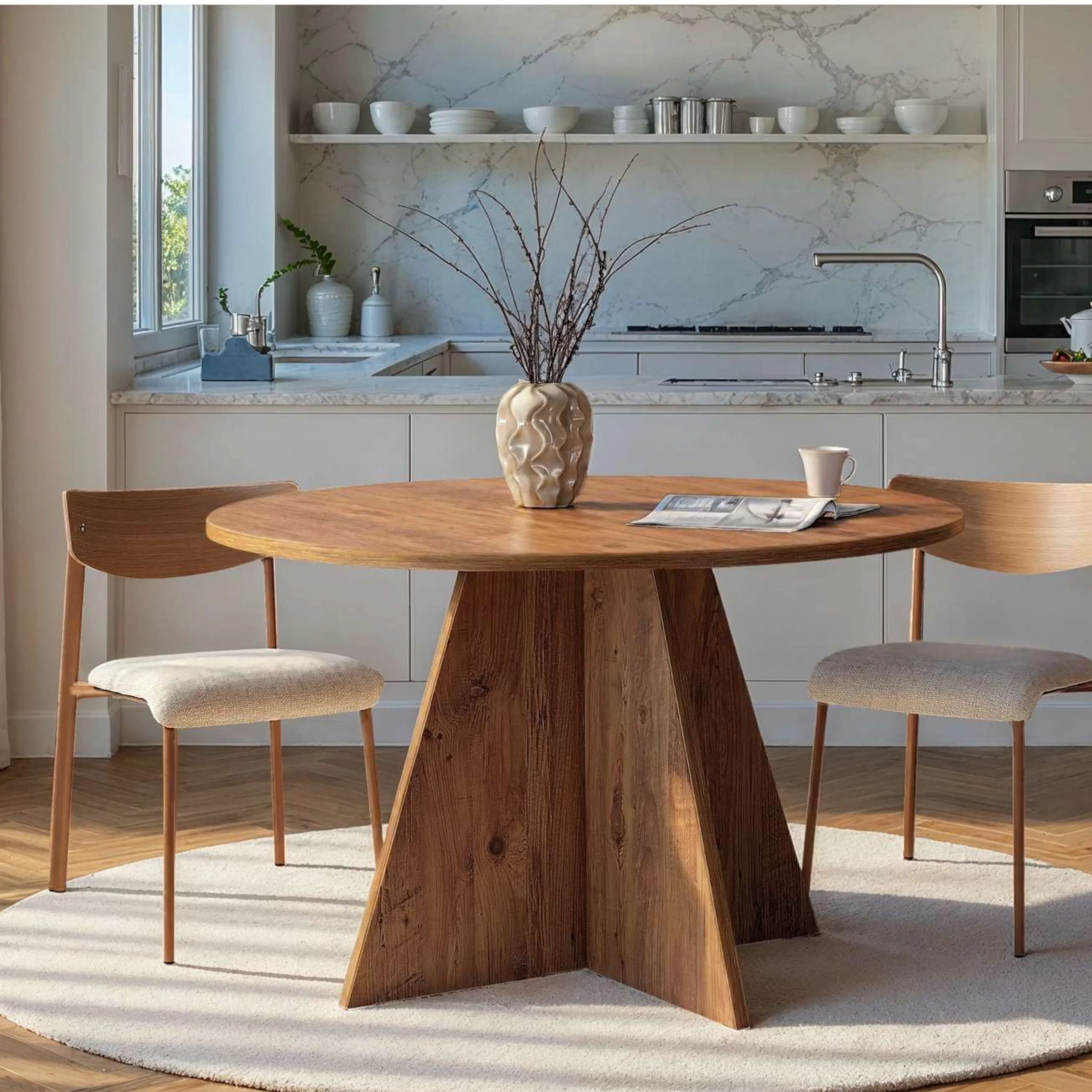 Table à manger ronde effet bois de pin Ø120 cm MARFA | Tables à manger ...