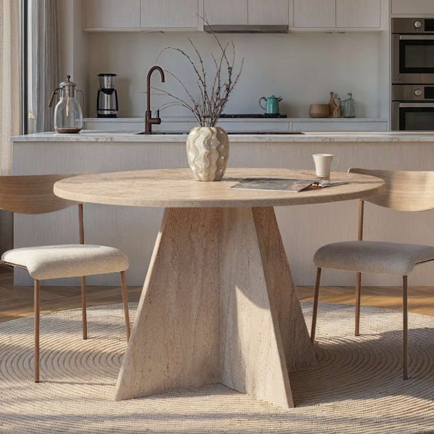 Table à manger ronde effet travertin Ø120 cm MARFA | Tables à manger | Pier Import