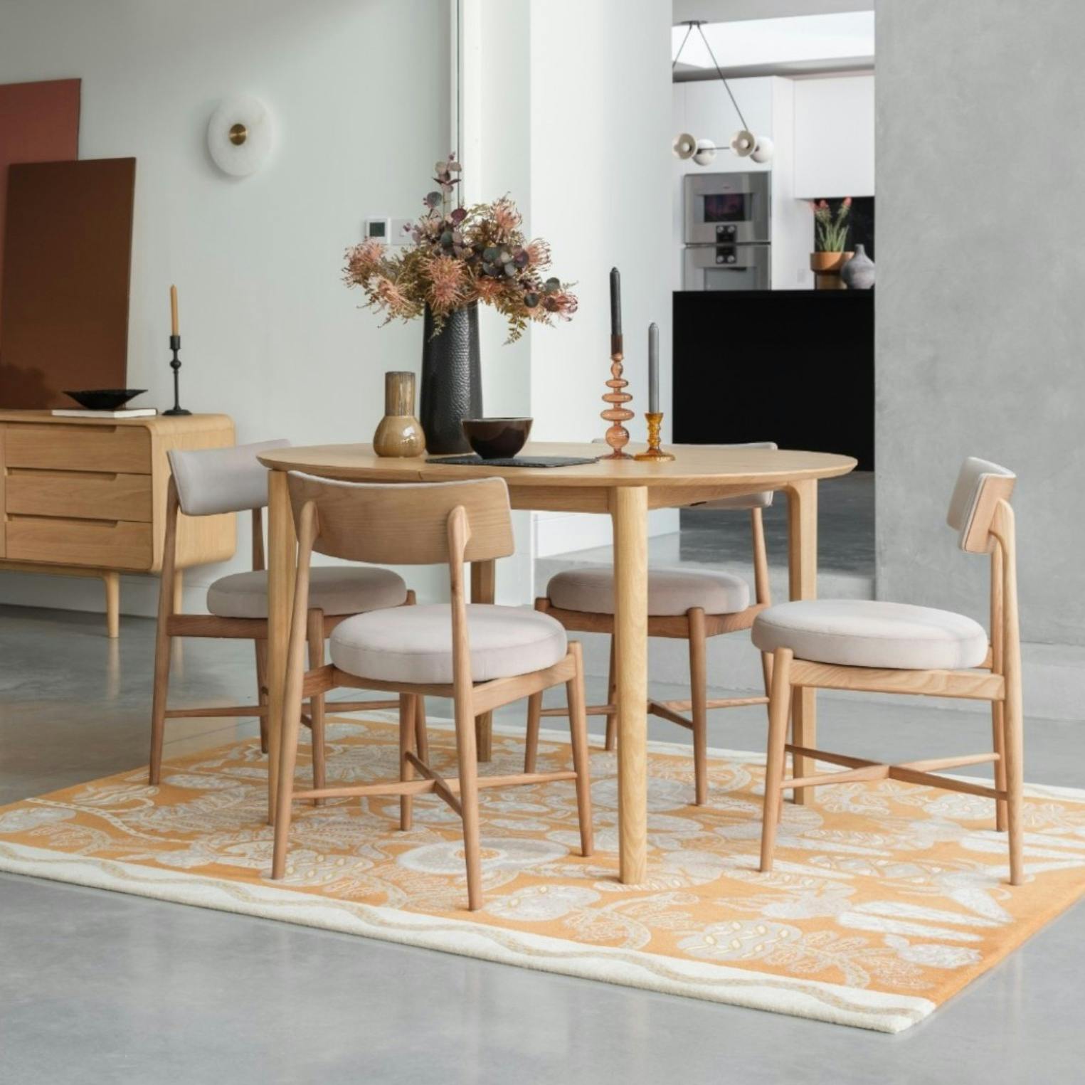 Table à manger ronde en chêne clair avec rallonge intégrée 130-170 cm ...