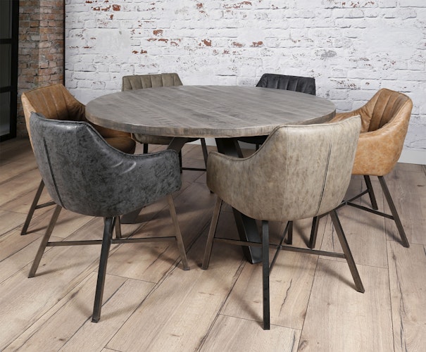 Table à manger ronde manguier massif gris D140 cm LUCKNOW | Tables à ...