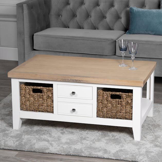 Table basse blanche avec paniers de rangement NAXOS | Tables basses ...