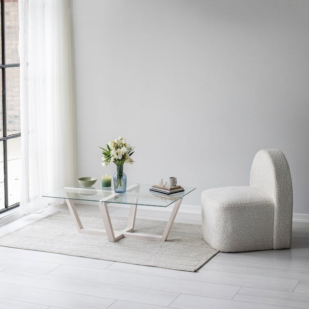 Table basse blanche design - verre trempé, pied croisé LHASA | Tables ...