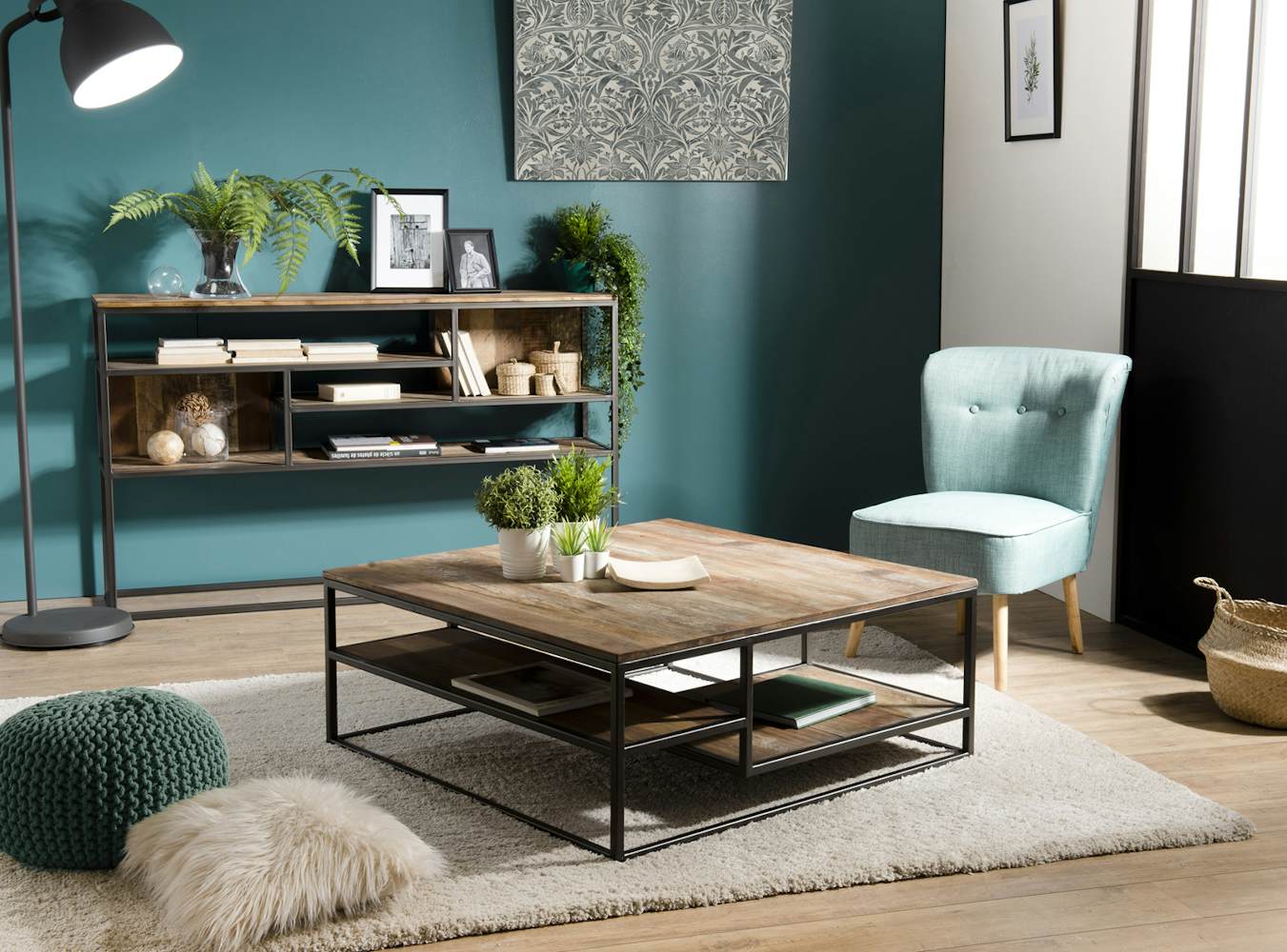 Table Basse Carrée Teck Recyclé Tablettes Swing Tables Basses Pier