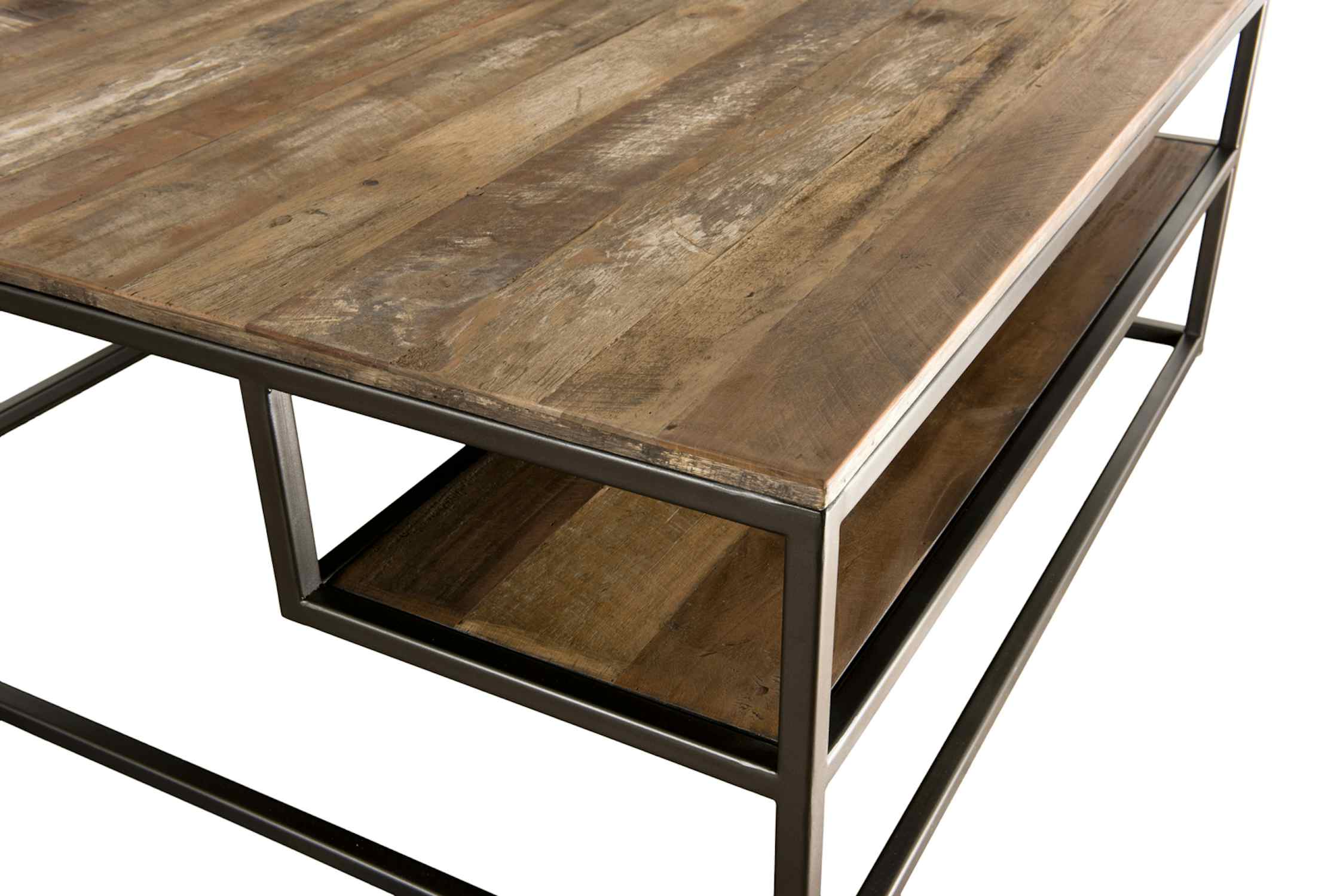 Table Basse Carrée Teck Recyclé Tablettes Swing Tables Basses Pier