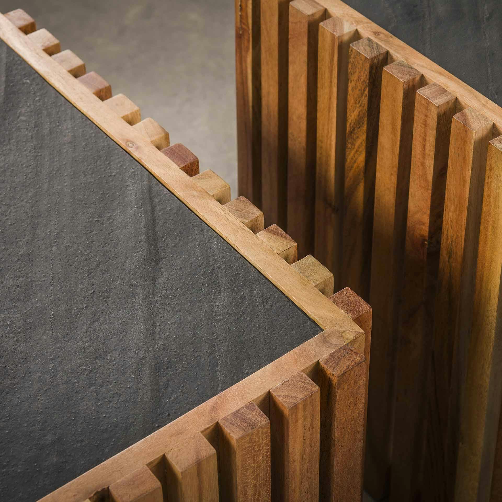 Table basse cube bois d'acacia et ardoise (lot de 2) MELBOURNE | Tables ...