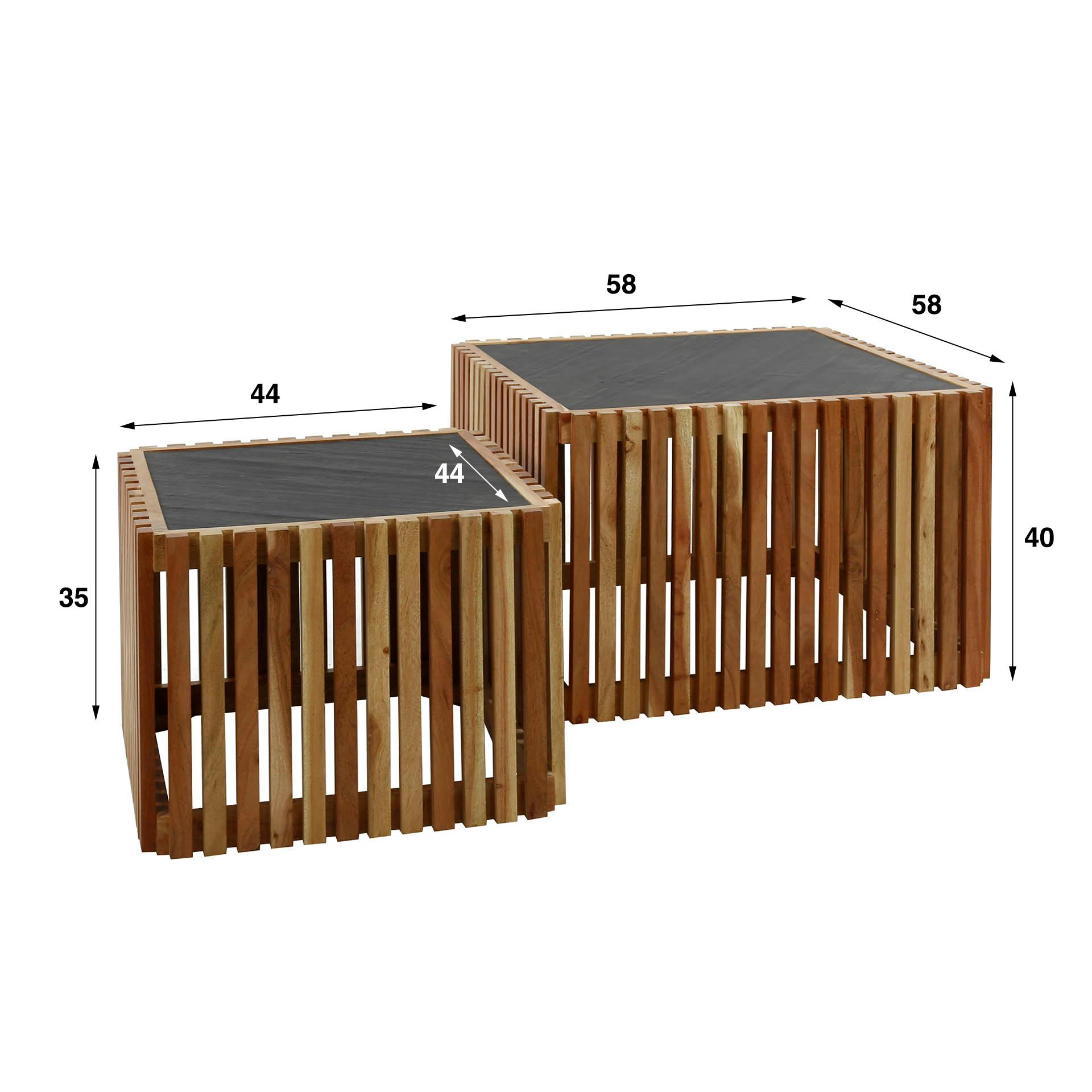 Table basse cube bois d'acacia et ardoise (lot de 2) MELBOURNE | Tables ...