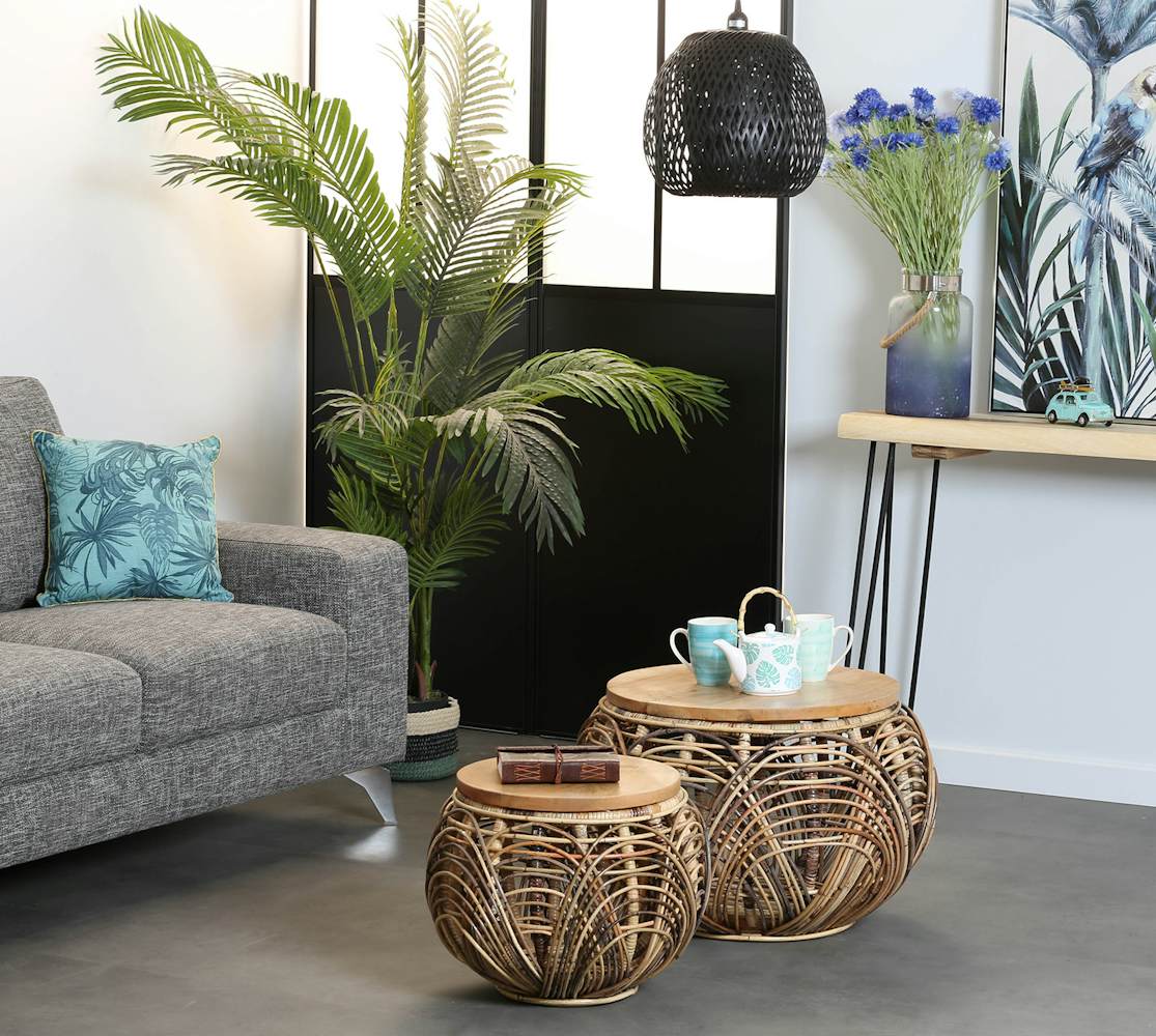 Table basse ronde en rotin (lot de 2) | Tables basses gigognes | Pier ...