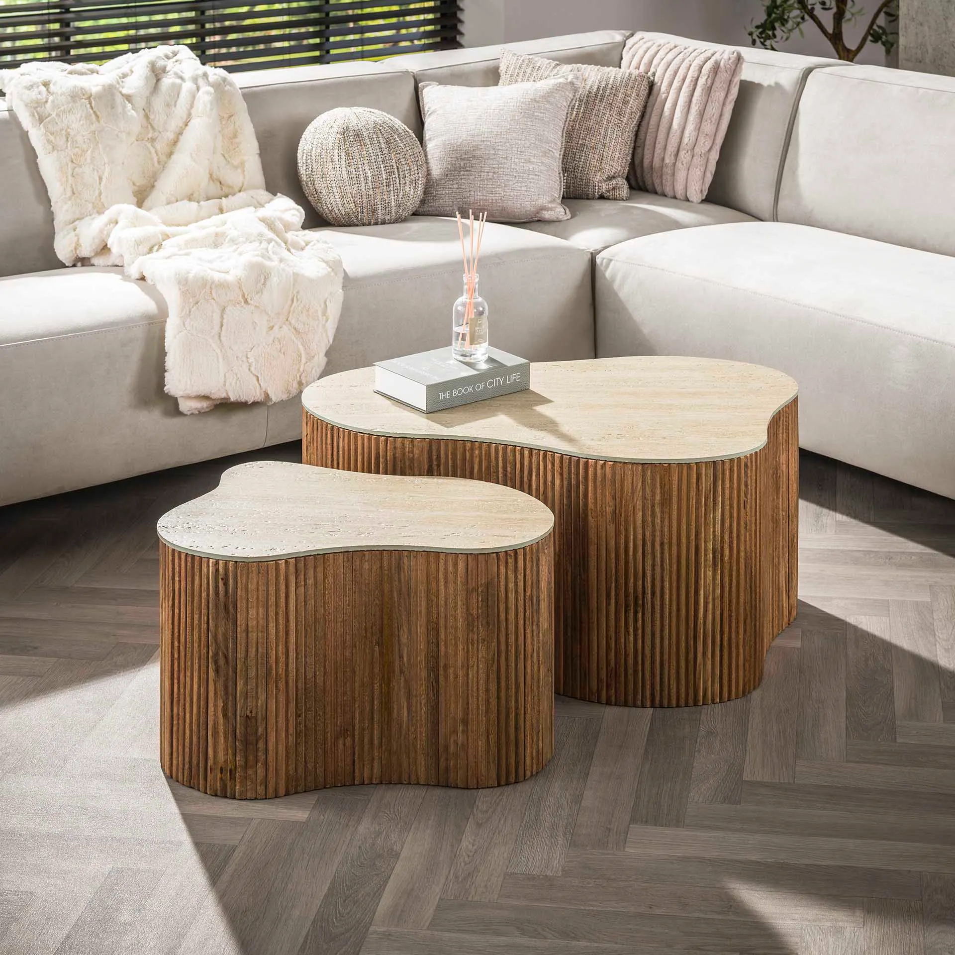 Table basse design organique effet travertin 3D (x2) ASCOLI | Tables ...