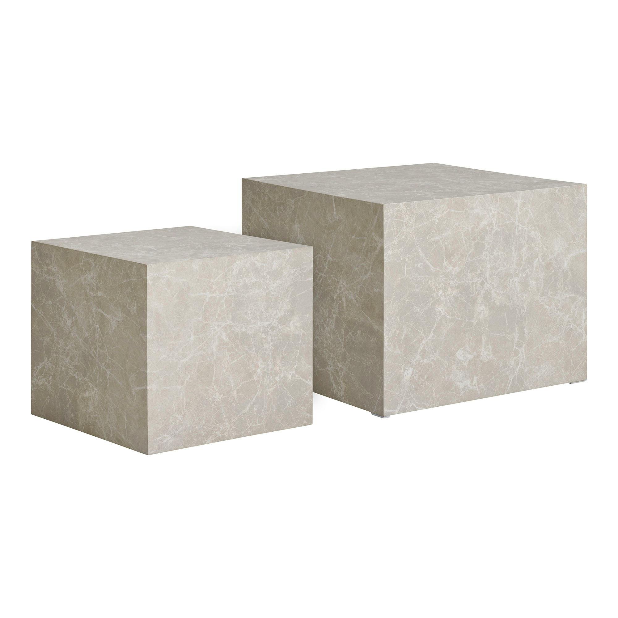 Table basse effet marbre beige - set de 2 cubes design TRINITE | Tables ...