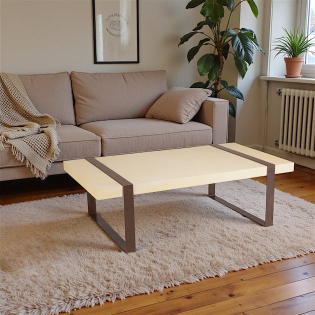 Table basse en béton beige pieds métal encastrés 135 cm BRASILIA ...