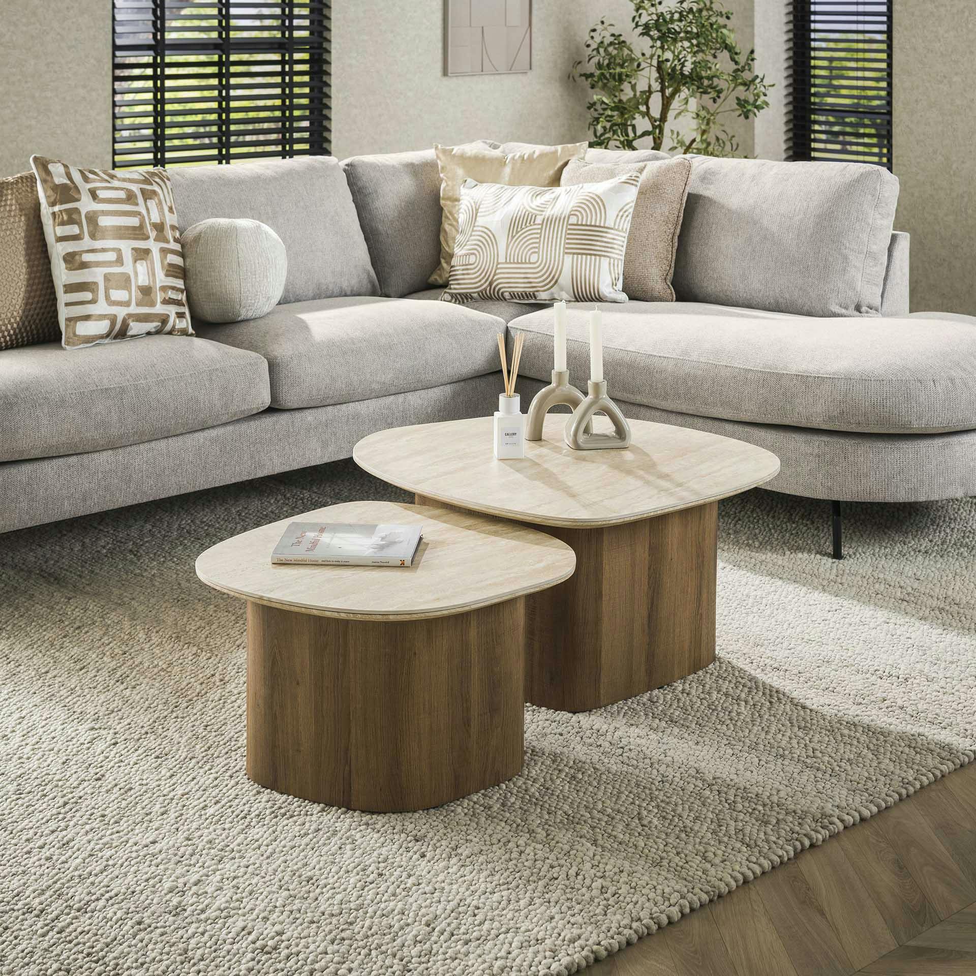 Table basse en céramique et bois, forme galet (lot de 2) ASCOLI ...