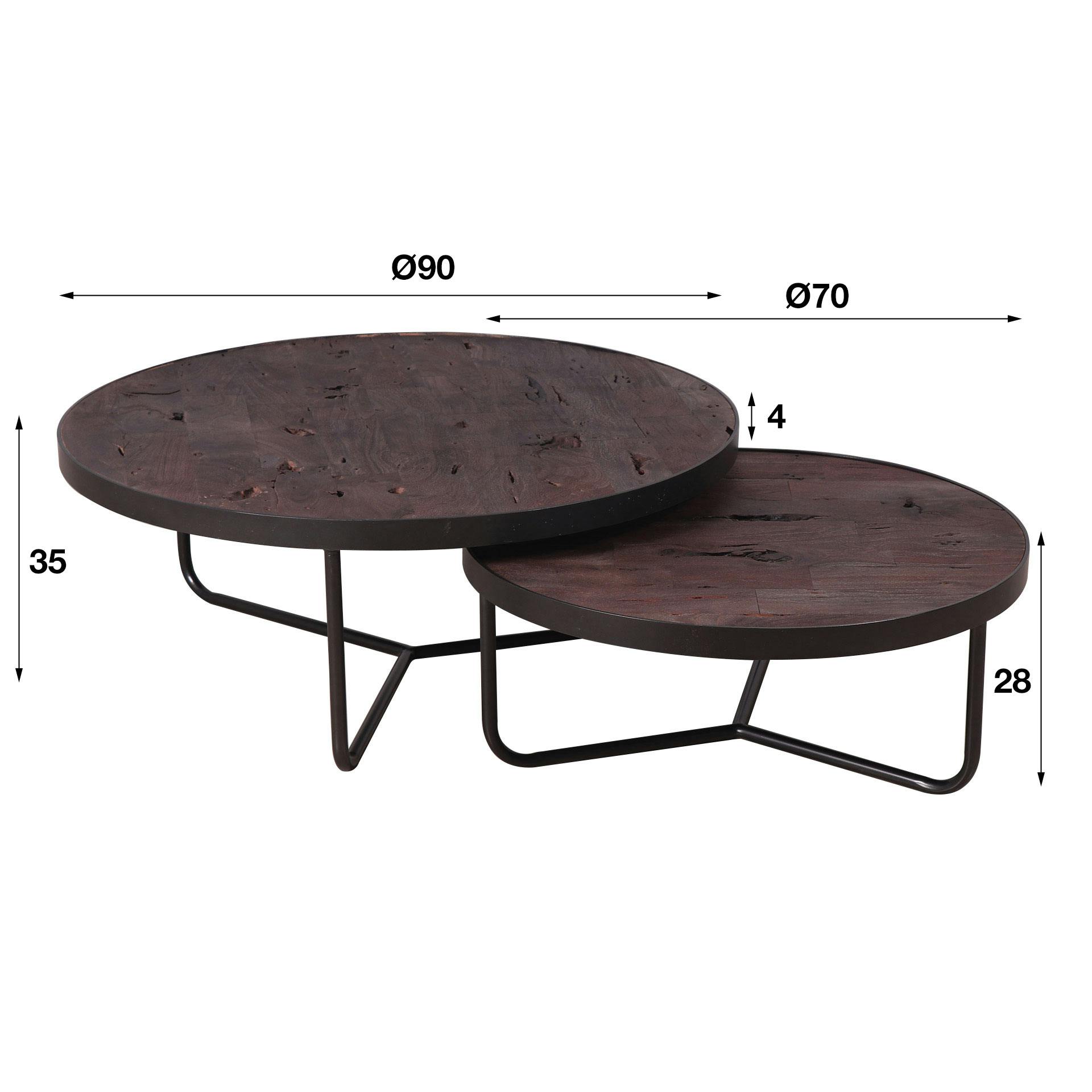 Table basse gigogne bois brun vintage (2 pièces) TRIBECA | Tables ...