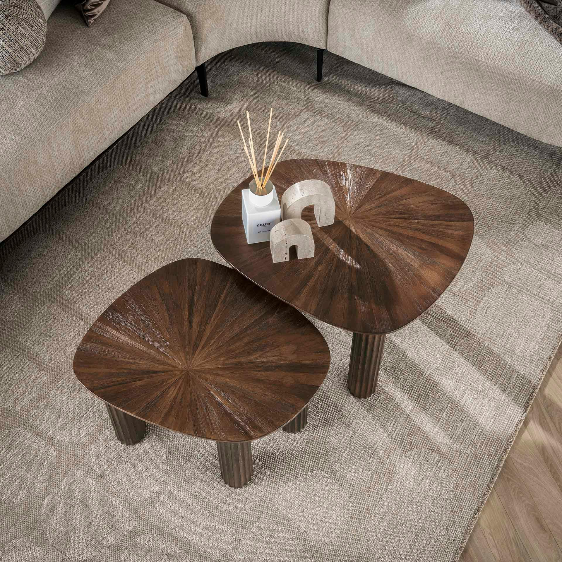 Table basse gigogne en bois de teck forme organique carrée (lot de 2 ...
