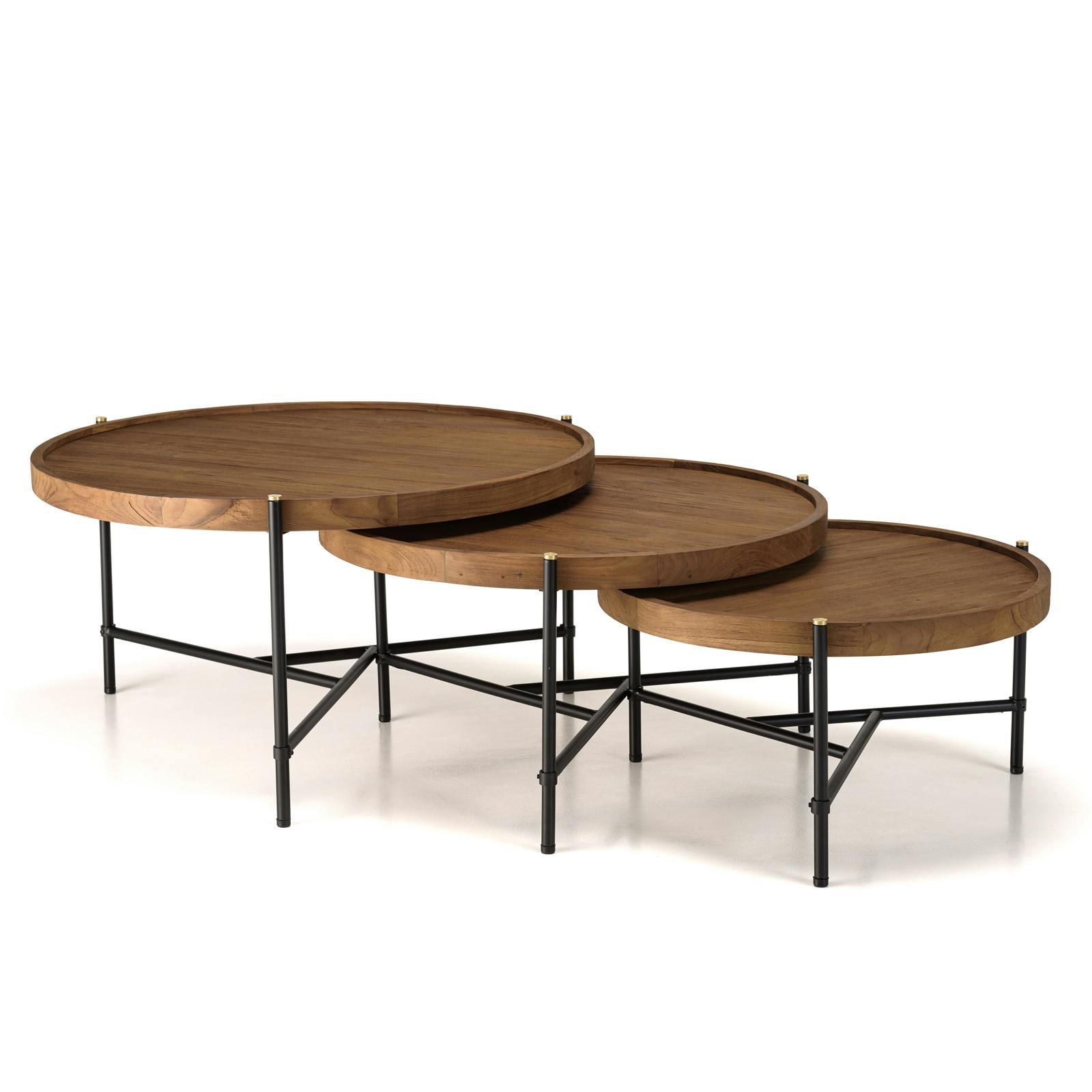 Table basse gigogne ronde en teck recyclé (lot de 3) SWING | Tables ...