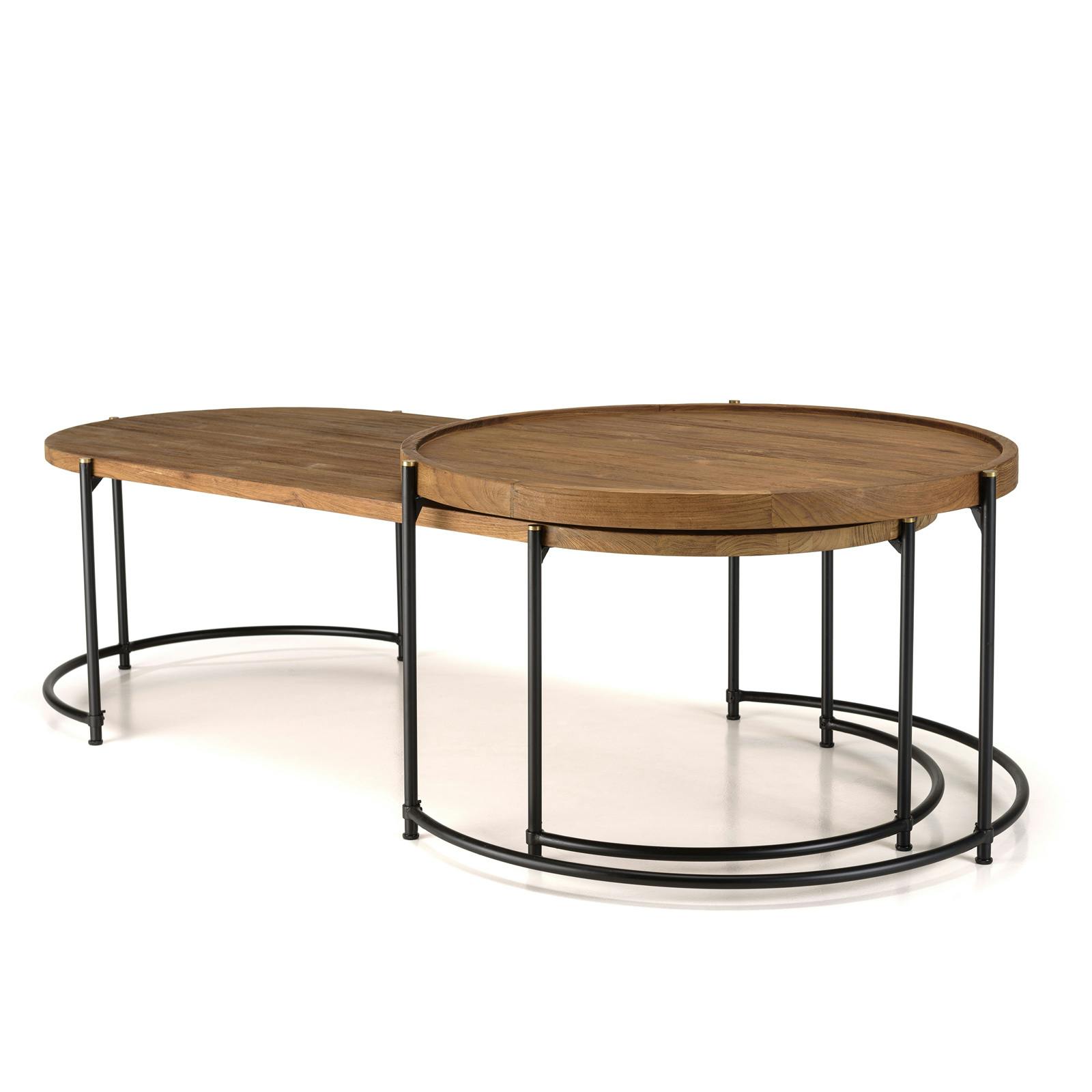 Table basse gigogne ronde et ovale teck / métal (lot de 2) SWING ...